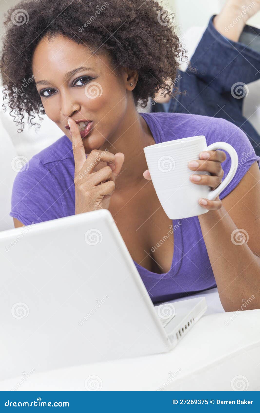African American Girl Using Laptop Computer Stock Image - Image of lips ...