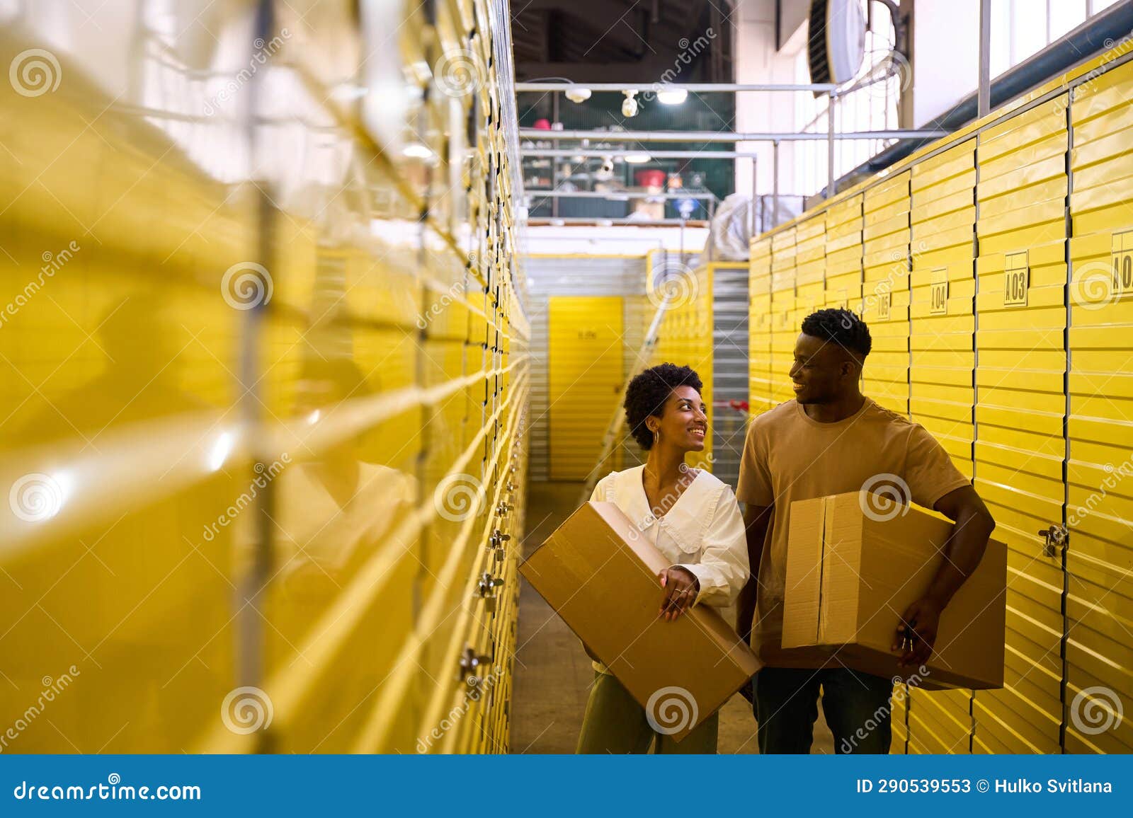 African American Guy and Girlfriend with Cardboard Boxes Stock Image ...