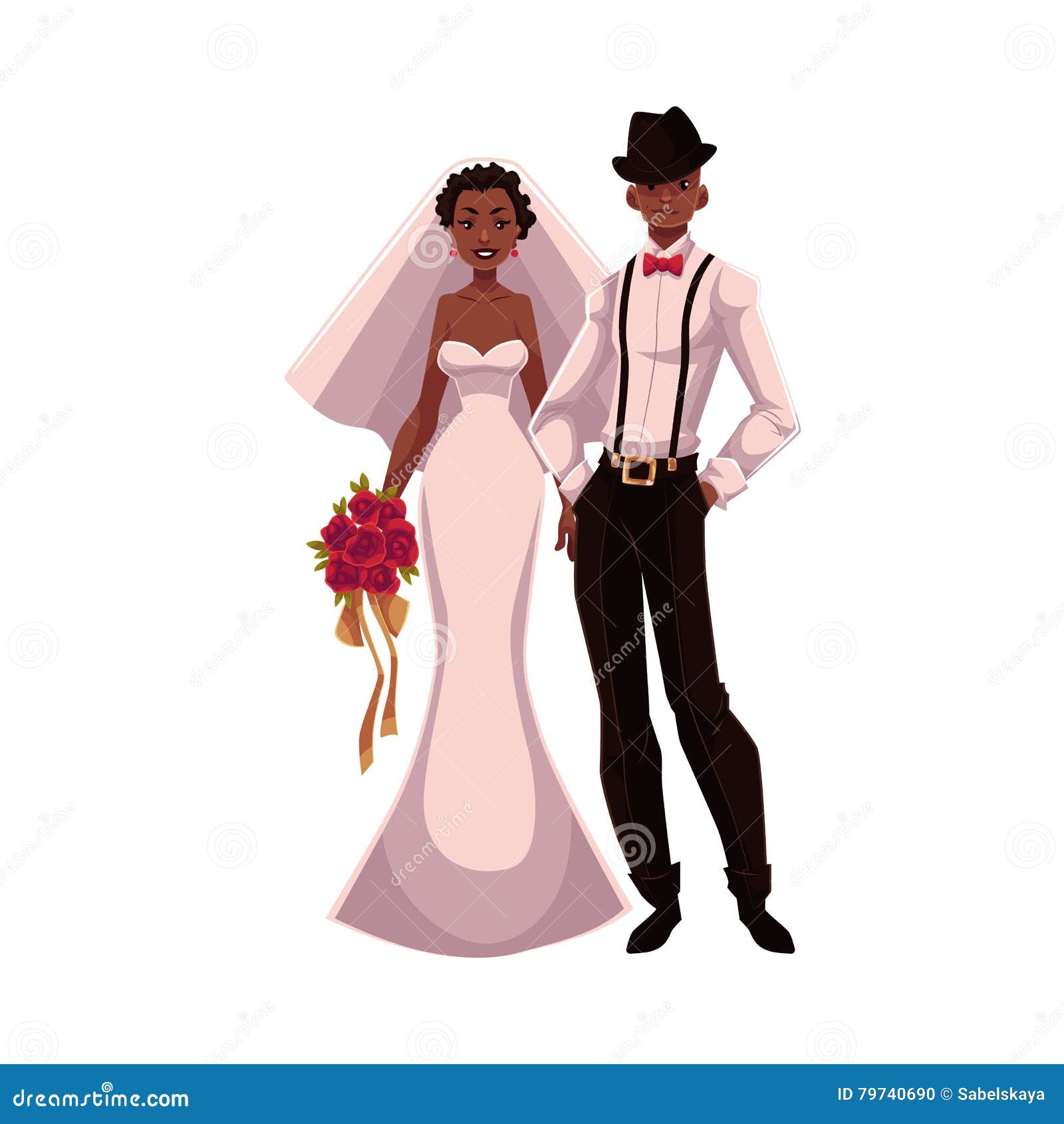 African American Just Married Couple Black Bride And Groom Stock