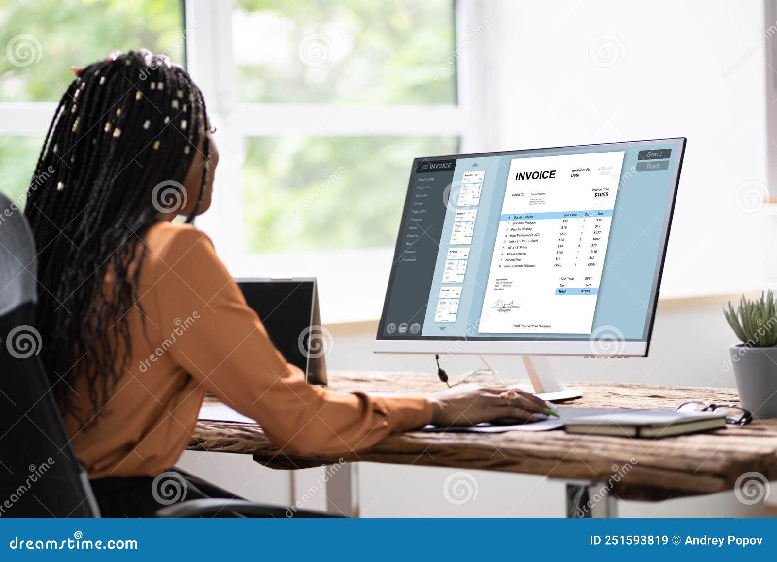 African American Lady Using Computer Stock Image - Image of office ...
