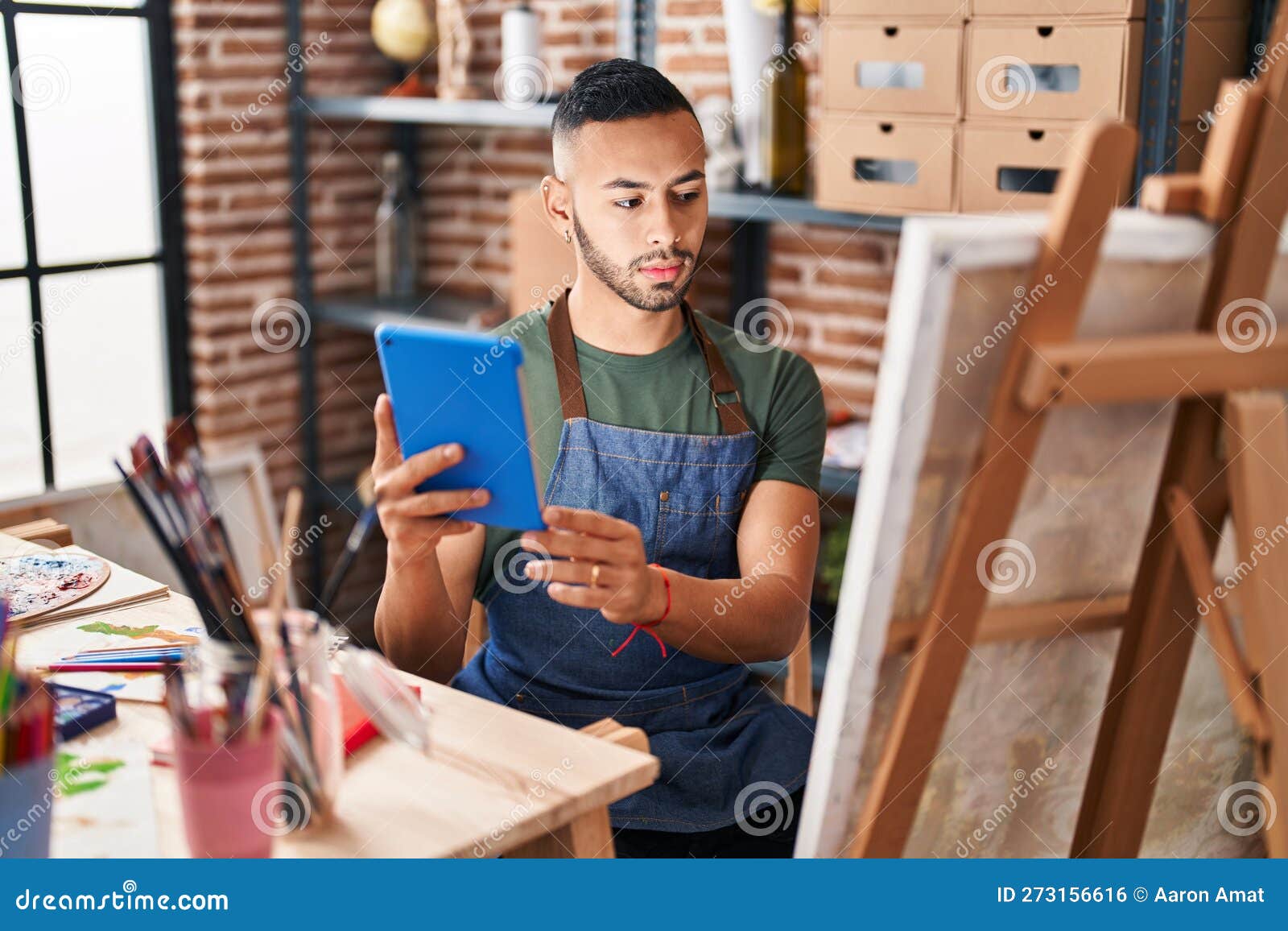 African American Man Artist Using Touchpad Drawing at Art Studio Stock ...