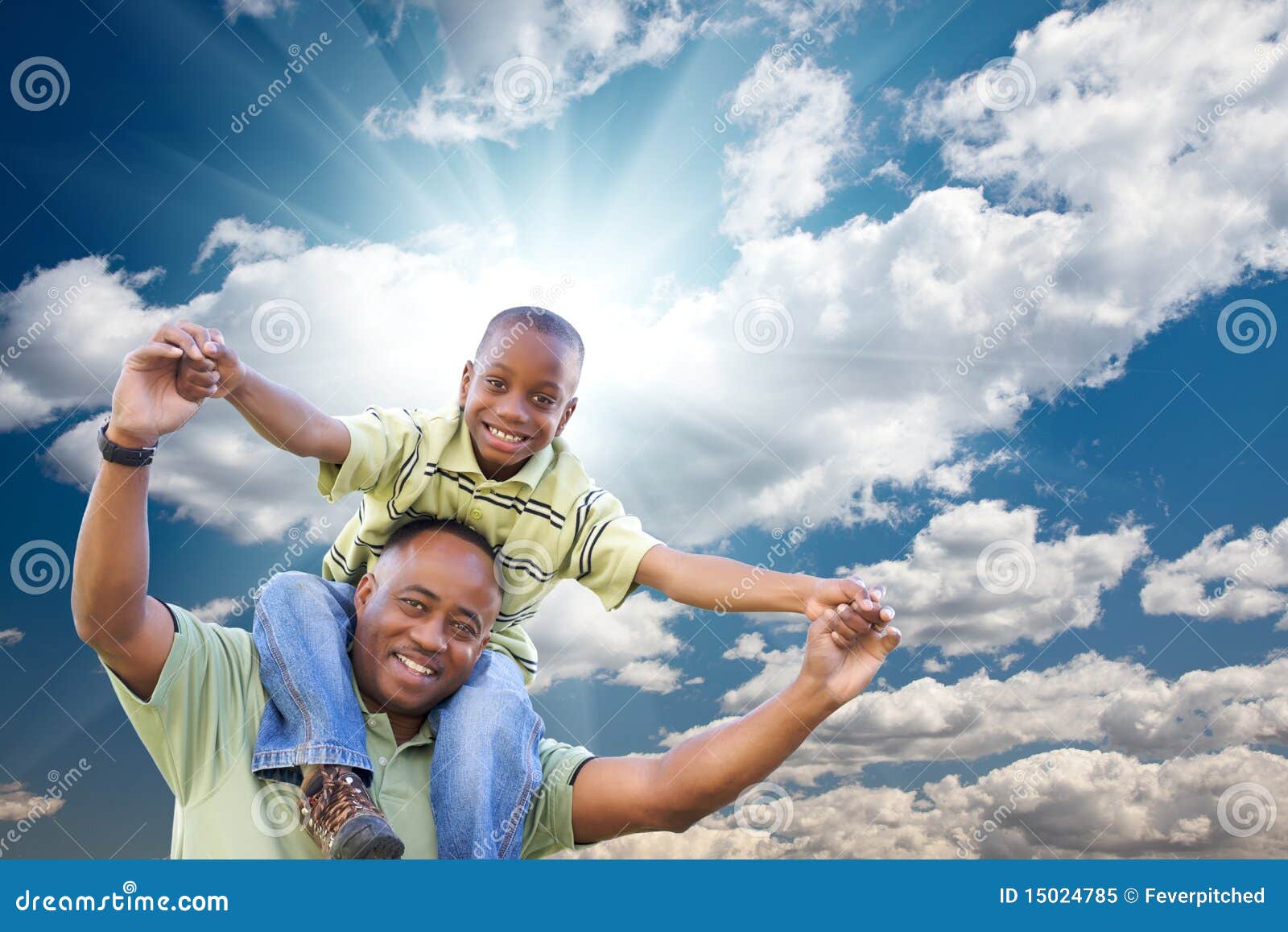 African American Man with Child Over Sky Stock Image - Image of parent ...