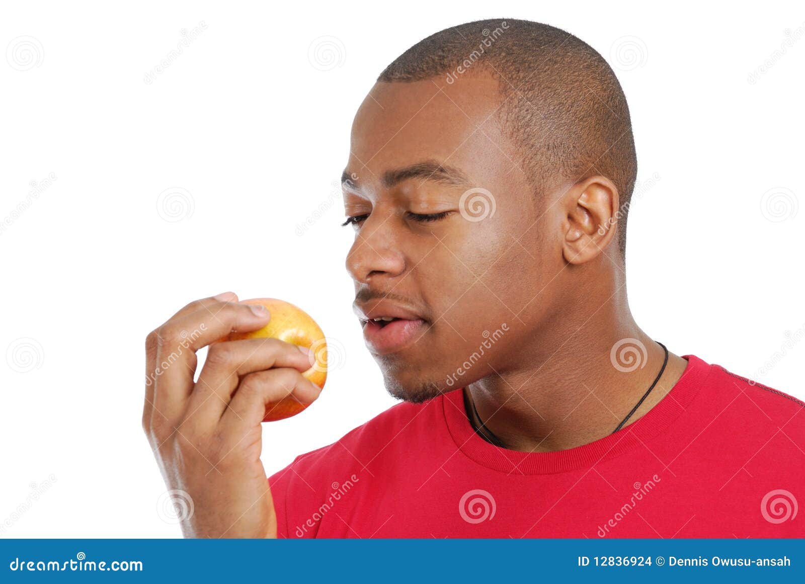 African American Man Eating an Apple Stock Photo - Image of health ...