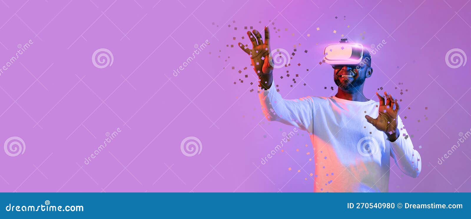 African American Man Experiencing Virtual Reality, Using VR Headset ...