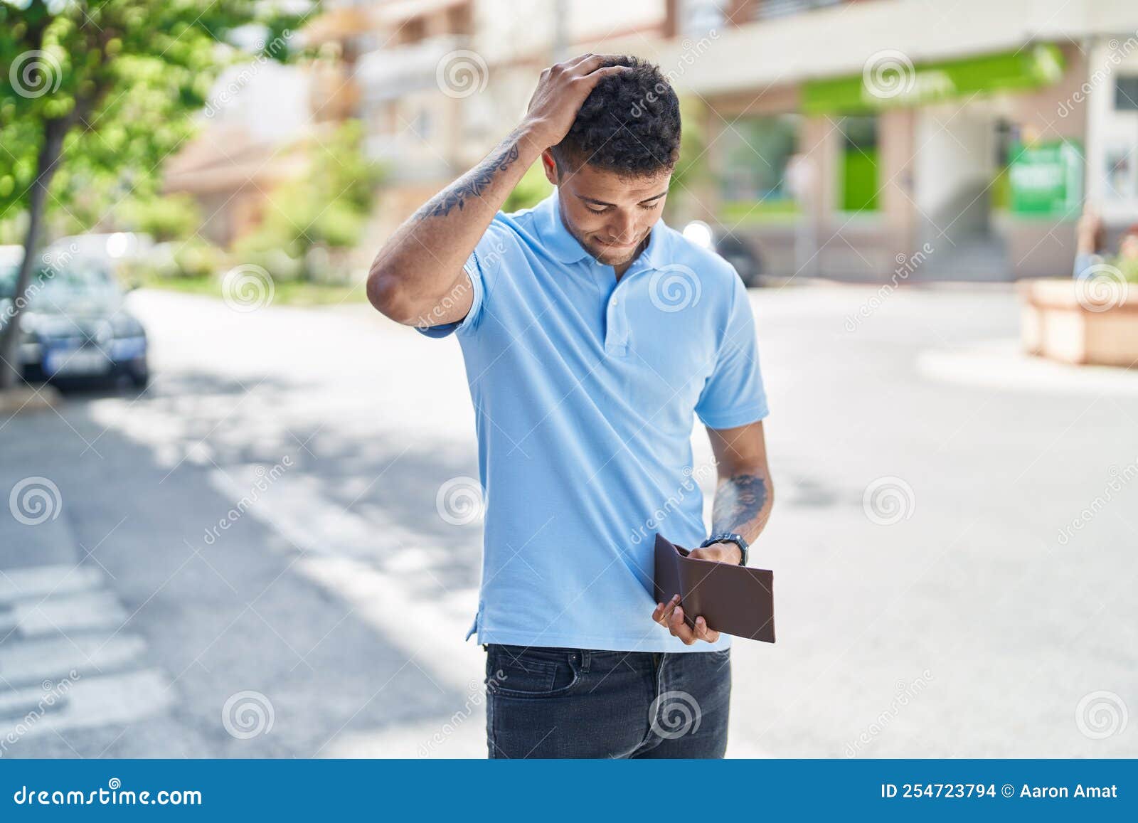African American Man Holding Empty Wallet at Street Stock Photo - Image ...