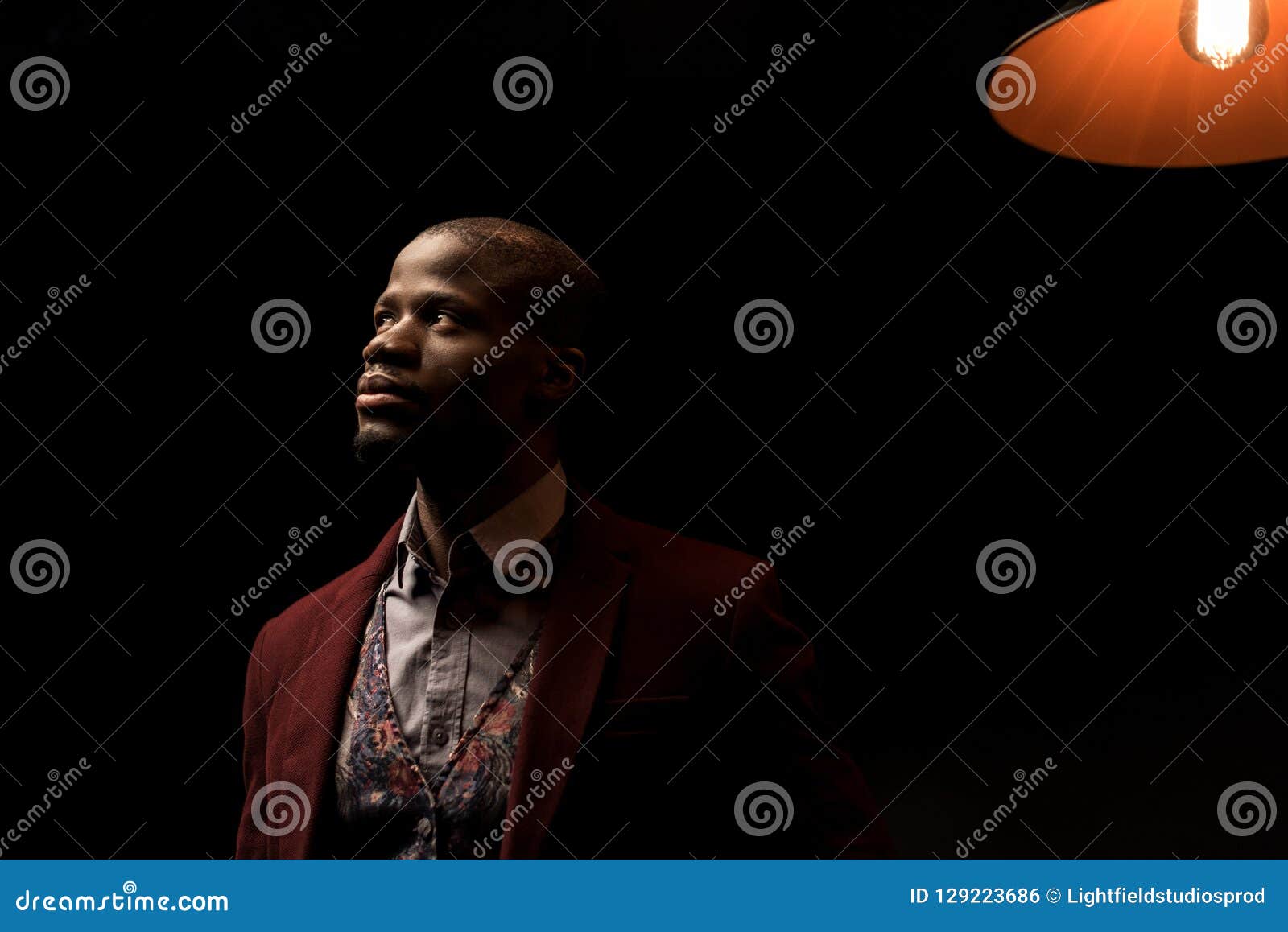 Handsome African American Man with Lamp Stock Photo - Image of jacket ...