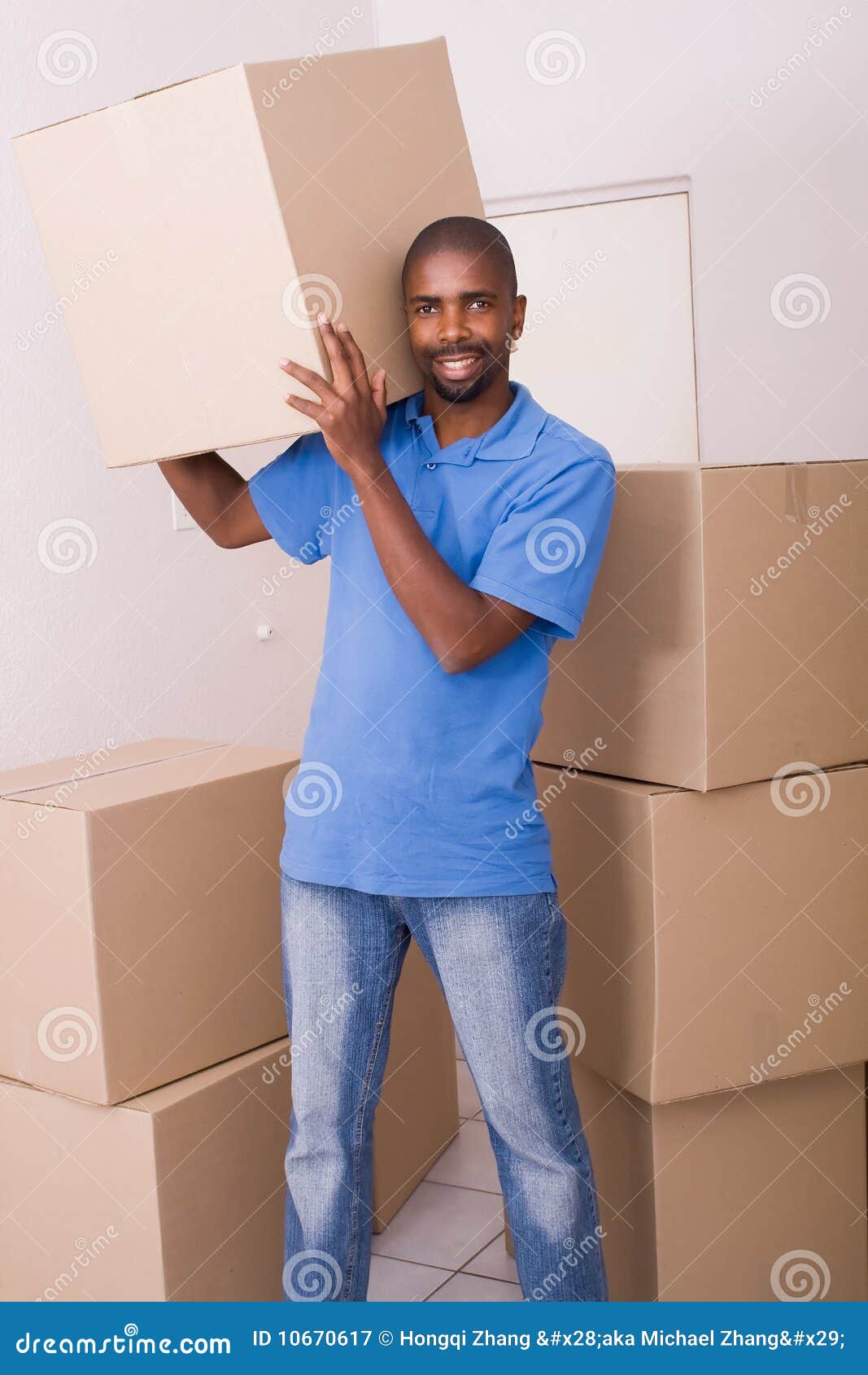 African American Man Moving Stock Image - Image of happy, carrying ...