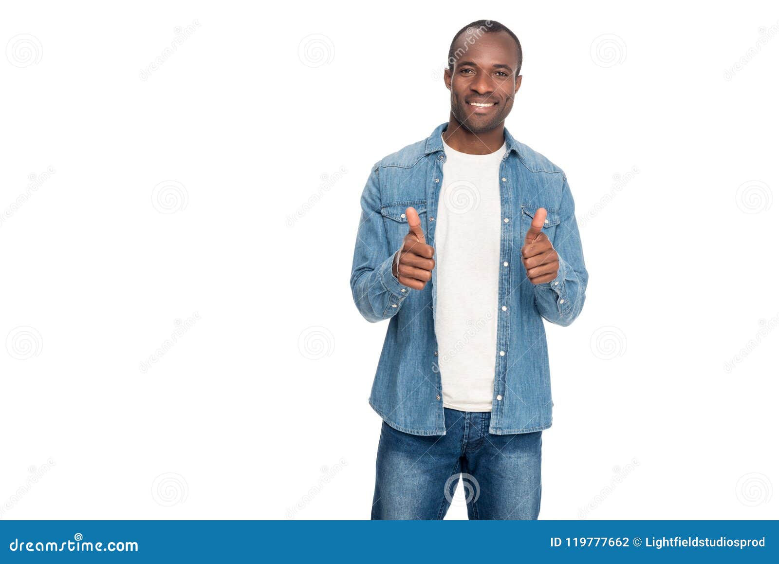 African American Man Showing Thumbs Up And Smiling At Camera Stock
