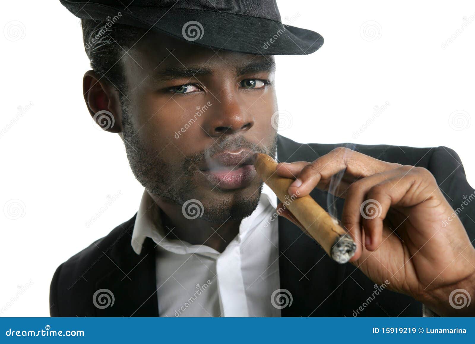 African American Man Smoking Cigar Portrait Stock Image - Image of hand ...
