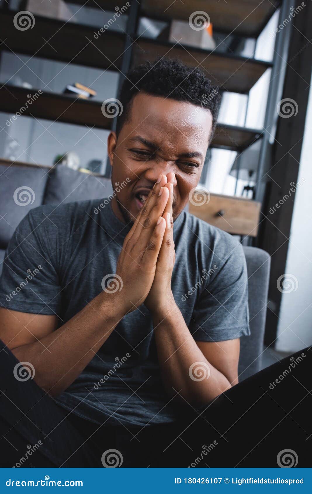 African American Man Suffering from Panic Stock Image - Image of panic ...