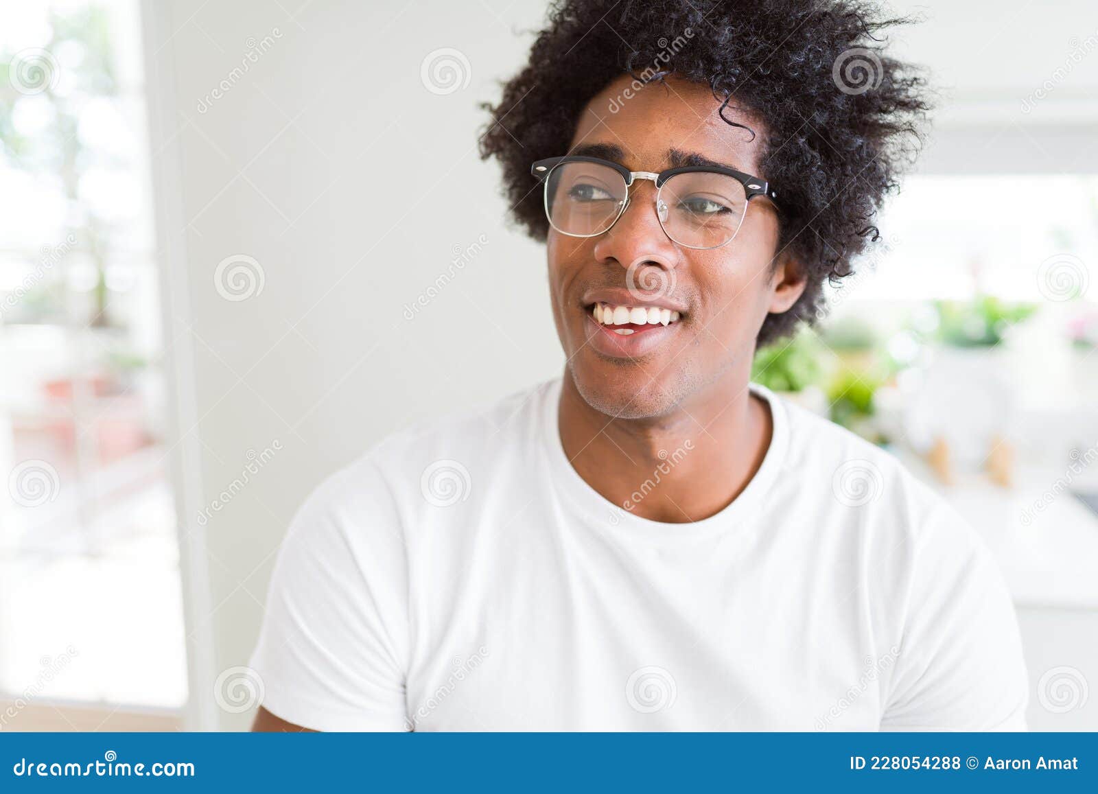 African American Man Wearing Glasses Smiling Looking Side And Staring