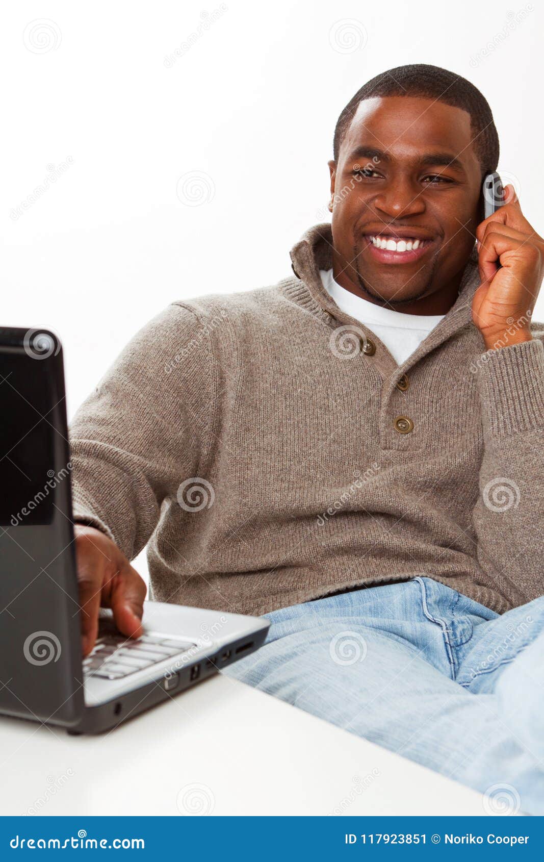 African American Man Working on the Computer. Stock Image - Image of ...