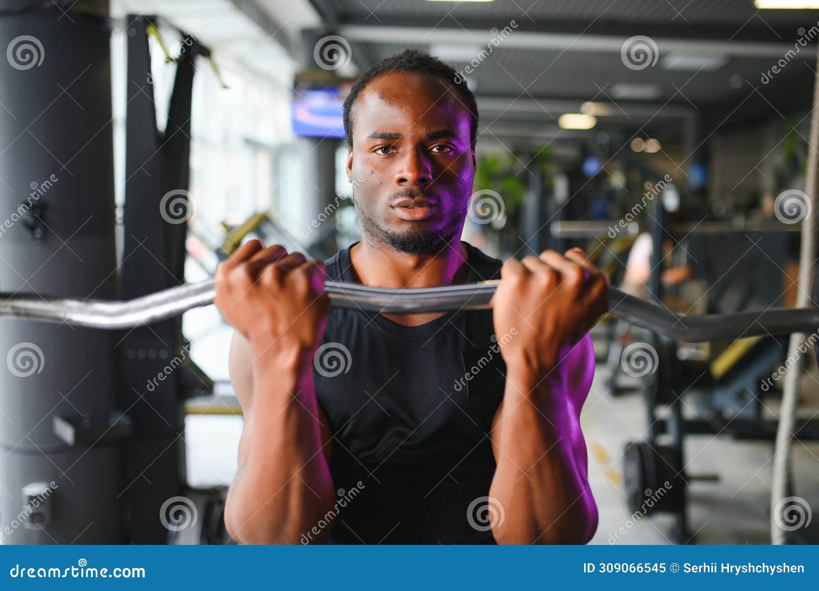 African American Man Working Out in the Gym. Stock Image - Image of ...