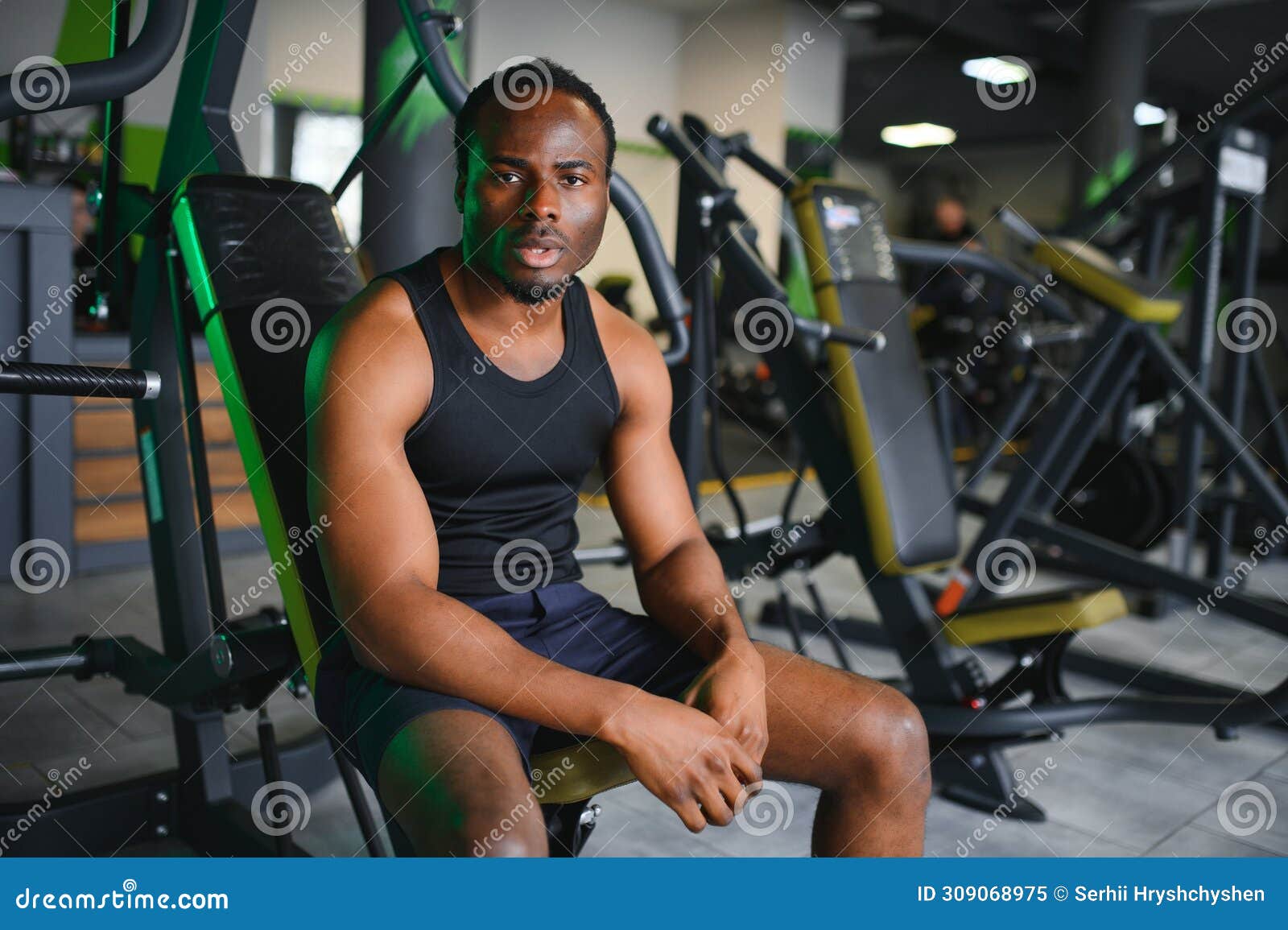 African American Man Working Out in the Gym. Stock Image - Image of ...