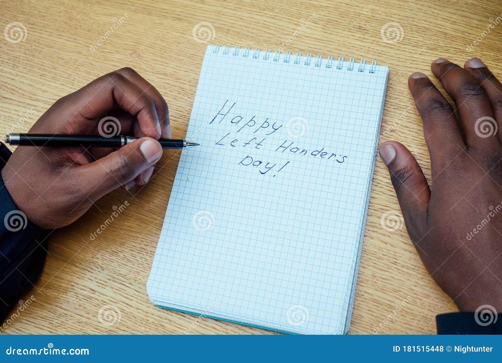 Writing Left- Handed Kid One Hand With Light Green Pen As Sprig Are On ...