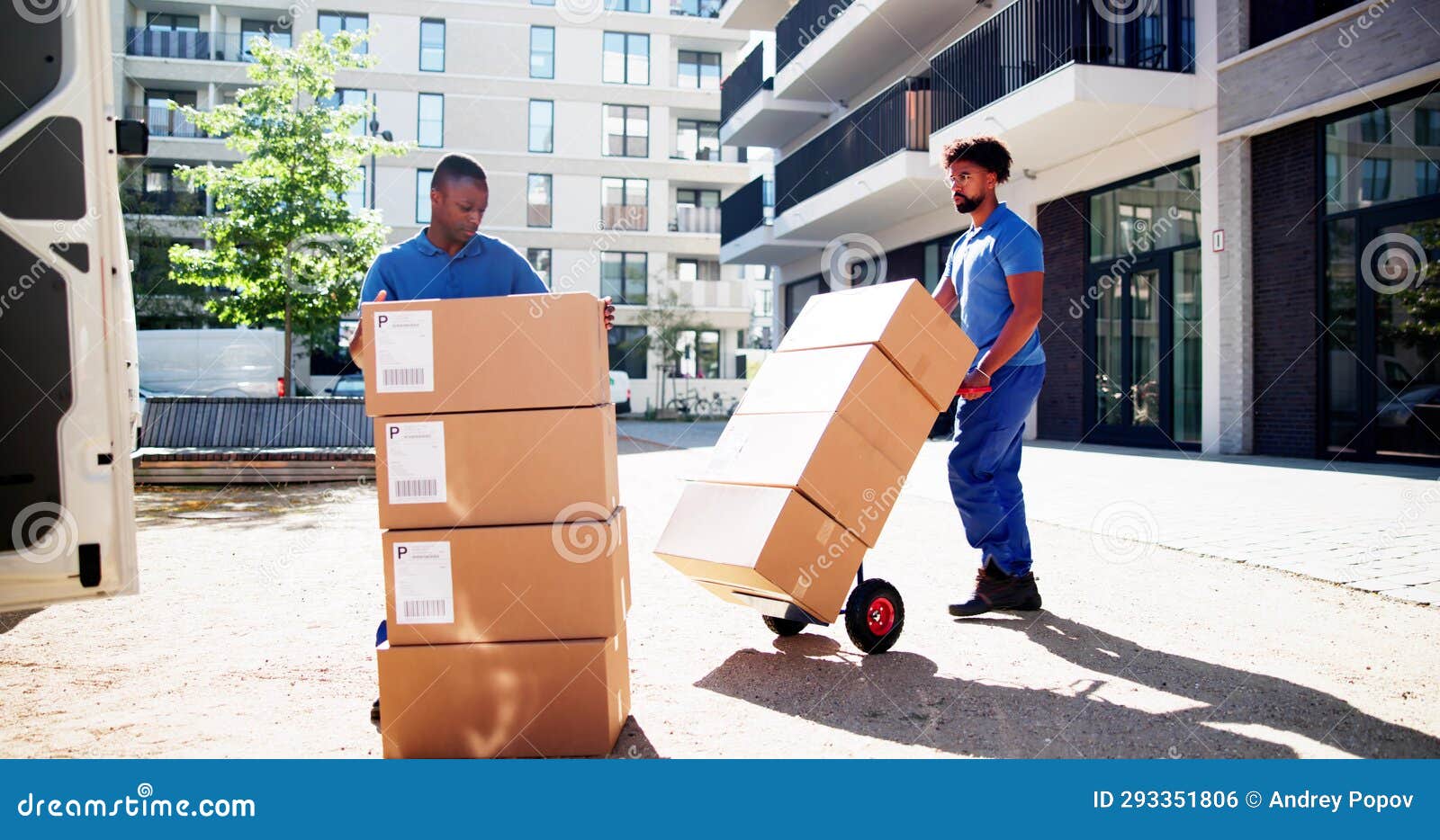 African American Movers. Delivery Boxes Stock Photo - Image of american ...