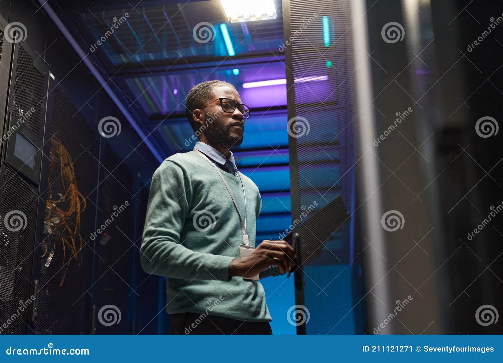 African American Network Engineer in Data Center Stock Image - Image of ...
