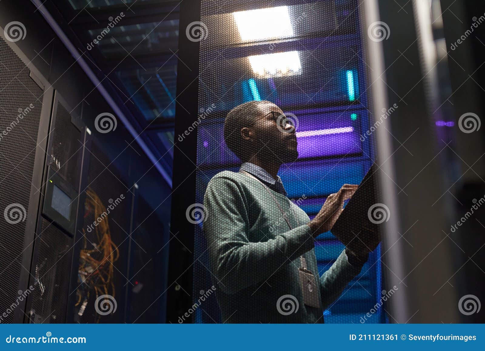 African American Network Engineer in Server Room Stock Image - Image of ...