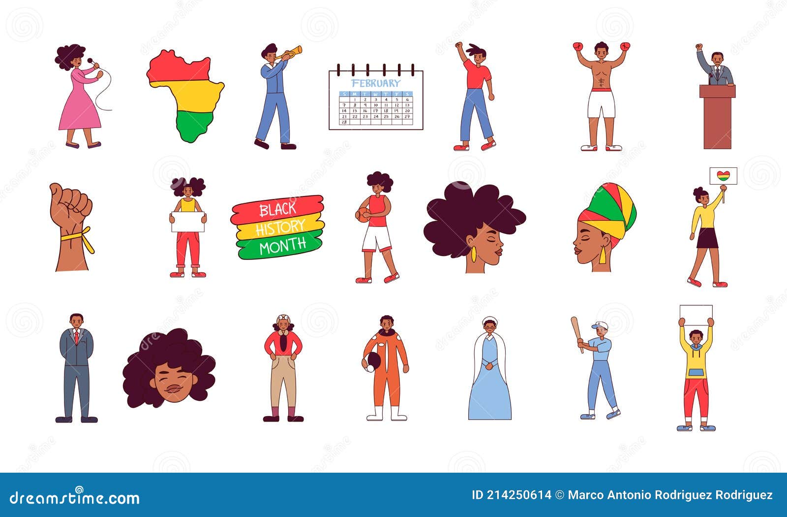 African American People and Objects Set Stock Vector - Illustration of ...