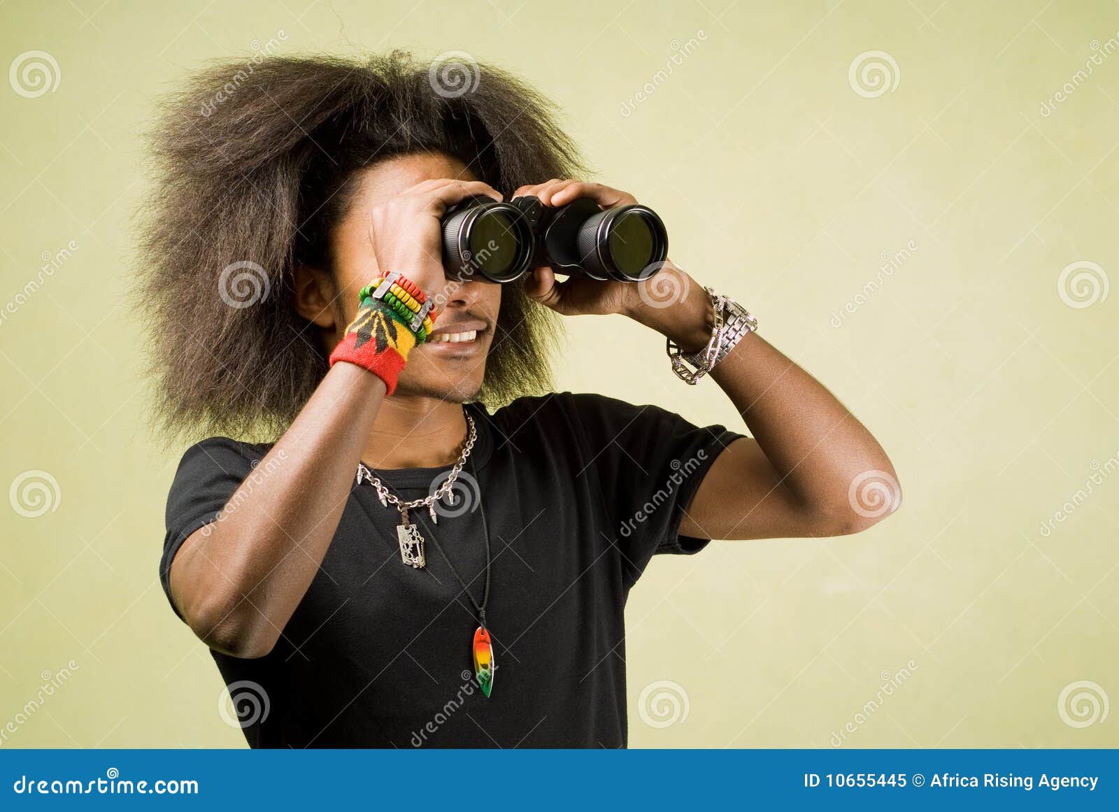 African American Posing with Binoculars Stock Image - Image of colors ...