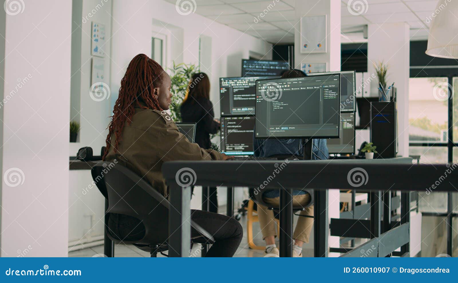 African American Programer Typing Source Code On Computer Stock Image Image Of Interface