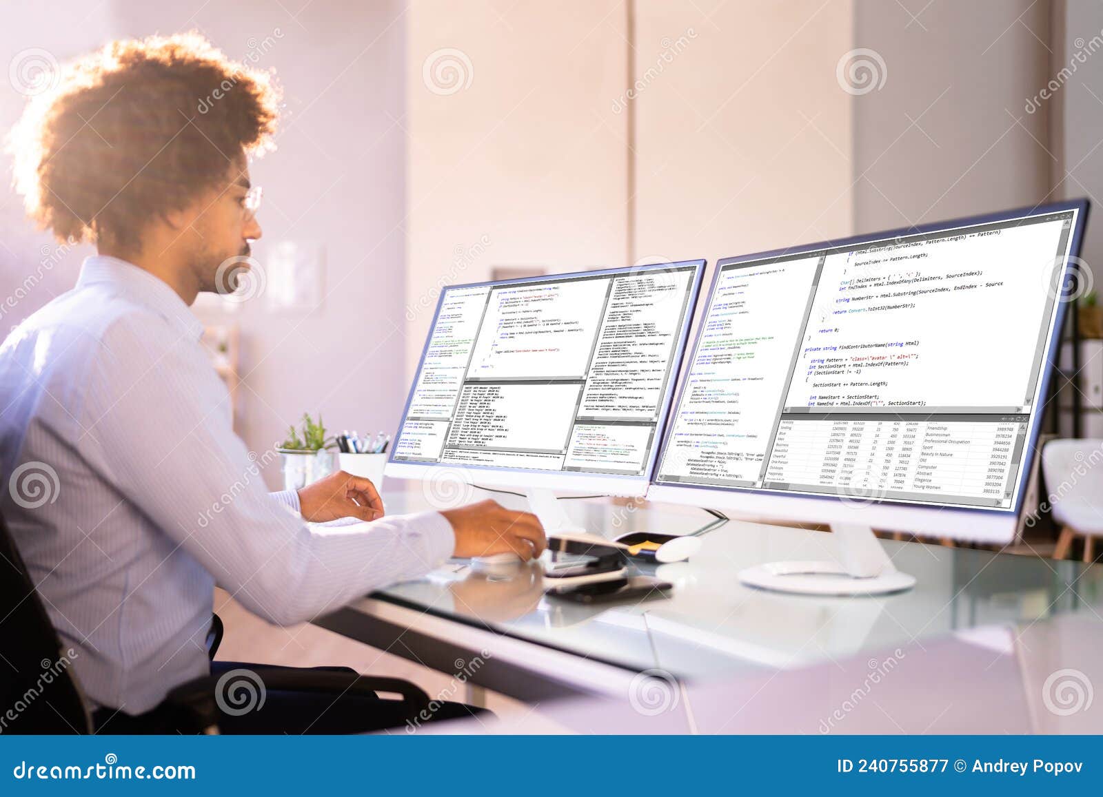 African American Programmer Man Coding Stock Image - Image of back ...
