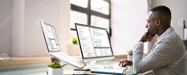 African American Programmer Man Coding Stock Image - Image of geek ...