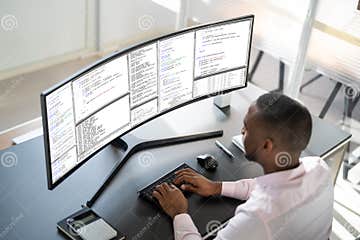 African American Programmer Man Coding Stock Photo - Image of software ...