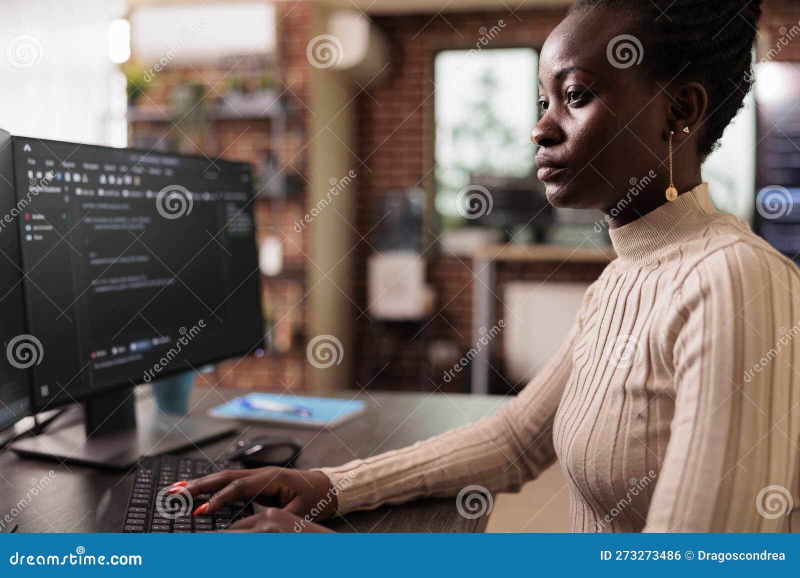 African American Programmer Typing Big Data Code on Compute Stock Photo ...