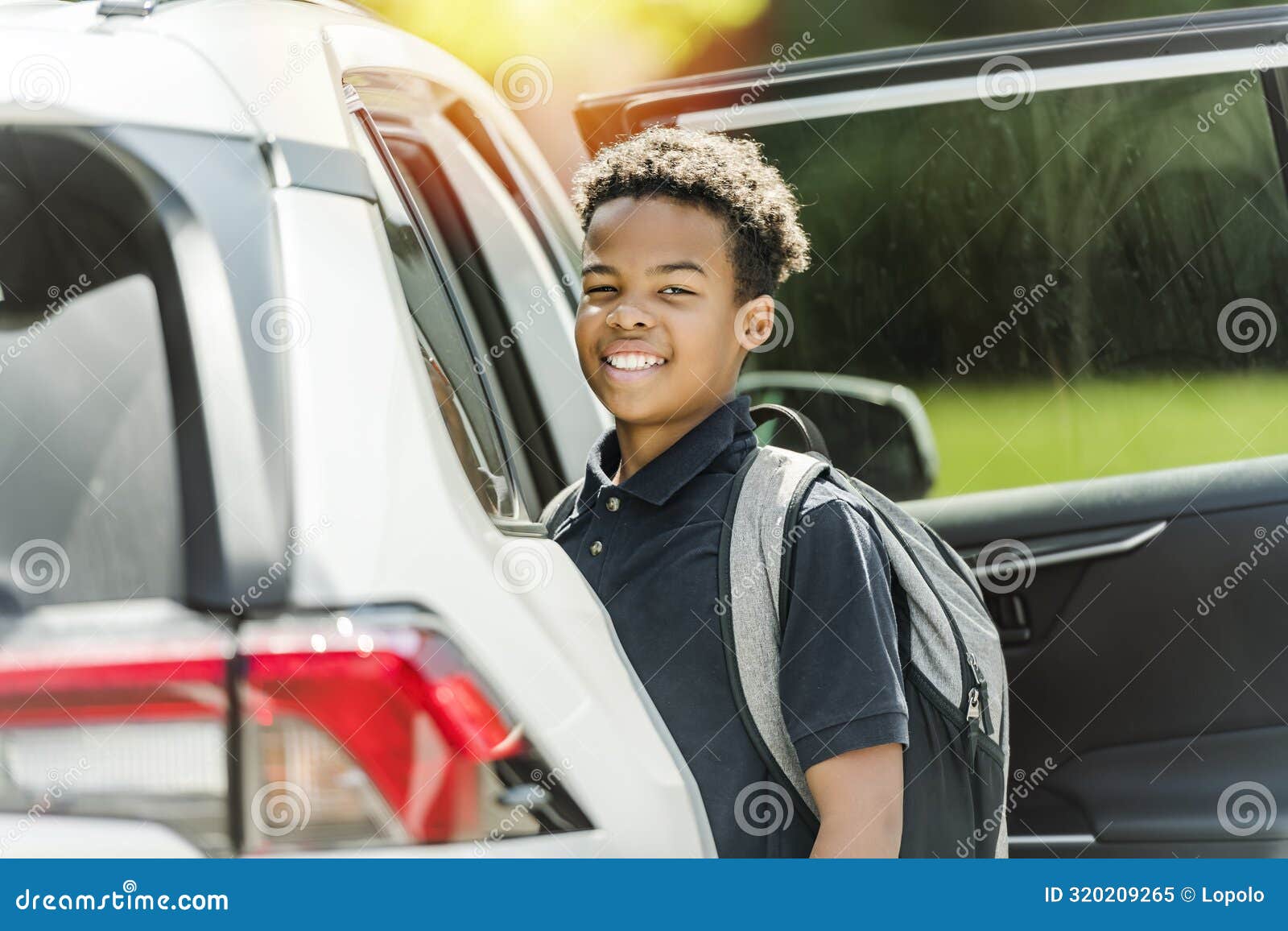 Smiling African American School Boy with Backpack Stock Image - Image ...