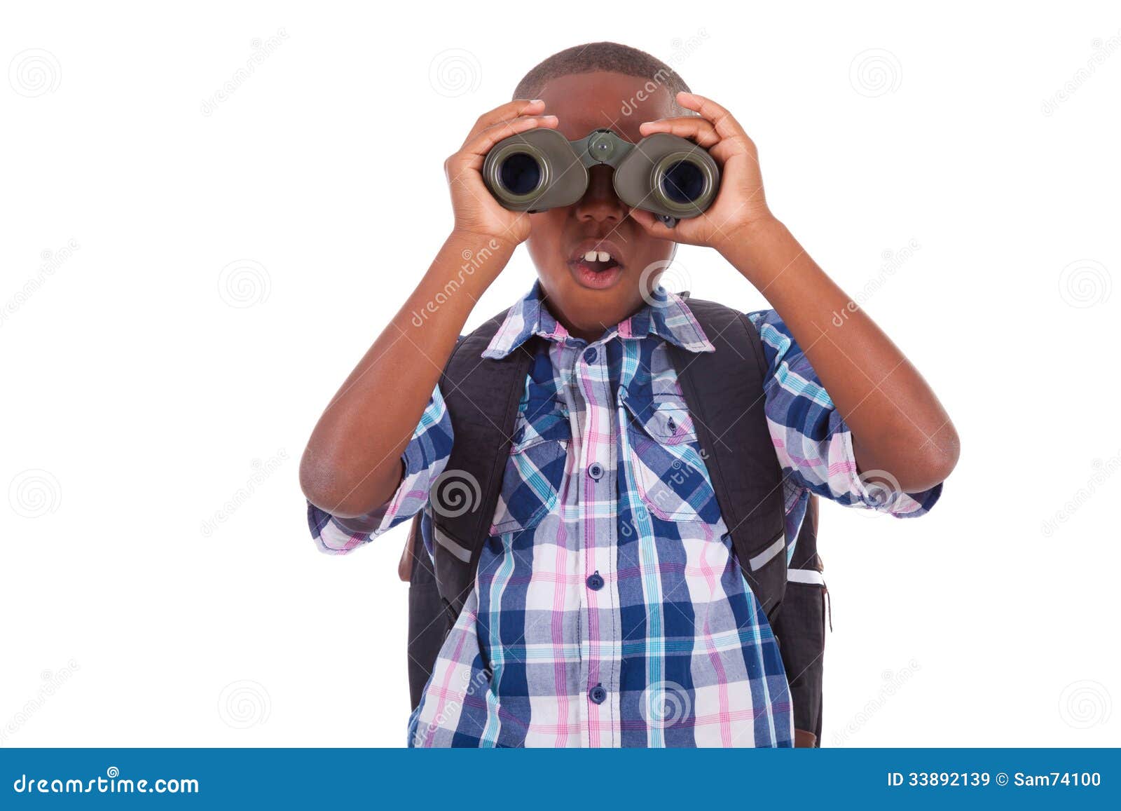 African American School Boy Using Binoculars - Black People Stock Image ...