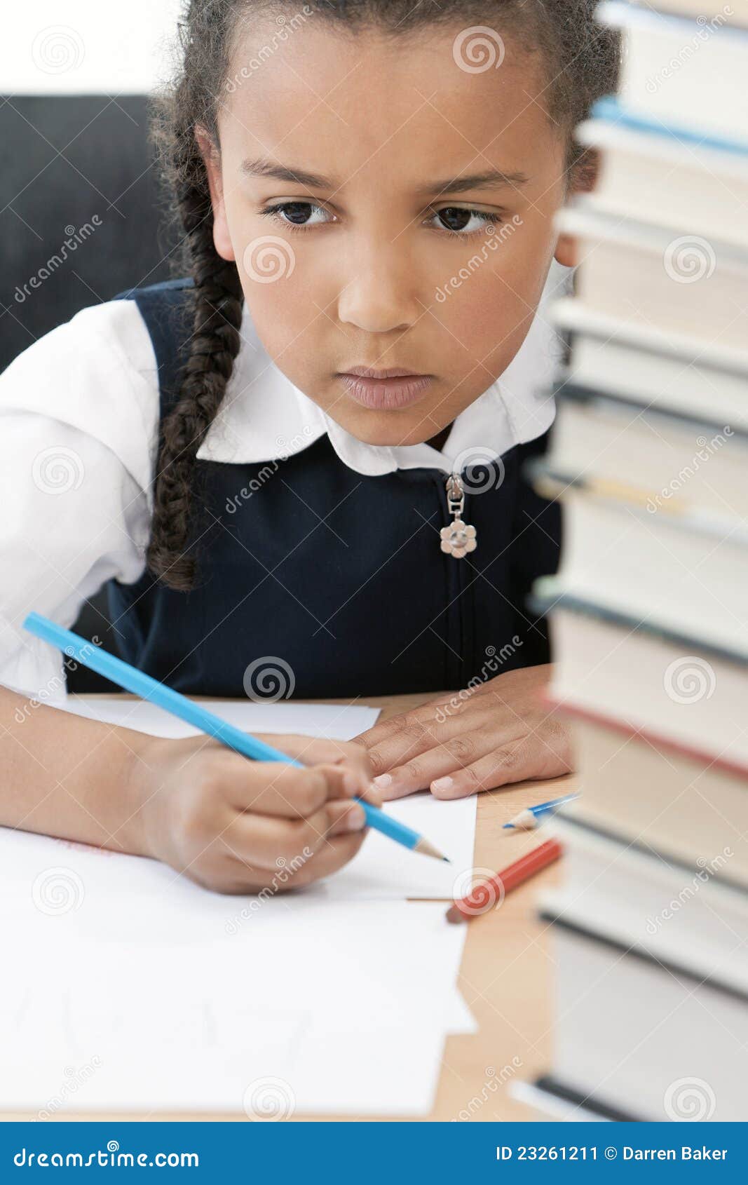 African American School Girl Writing in Class Stock Image - Image of ...