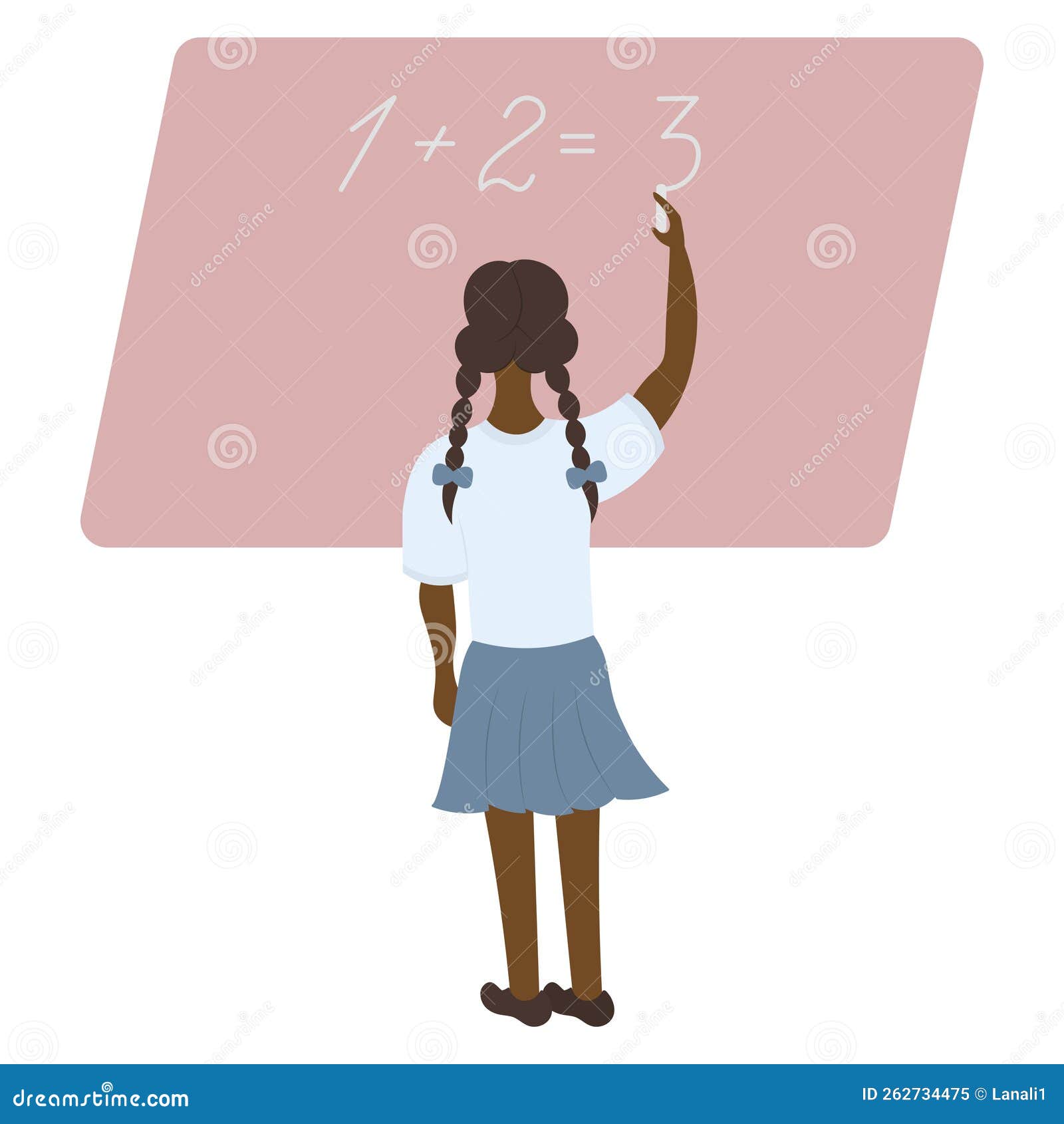 African American Schoolgirl Writes on a Blackboard with Chalk and ...