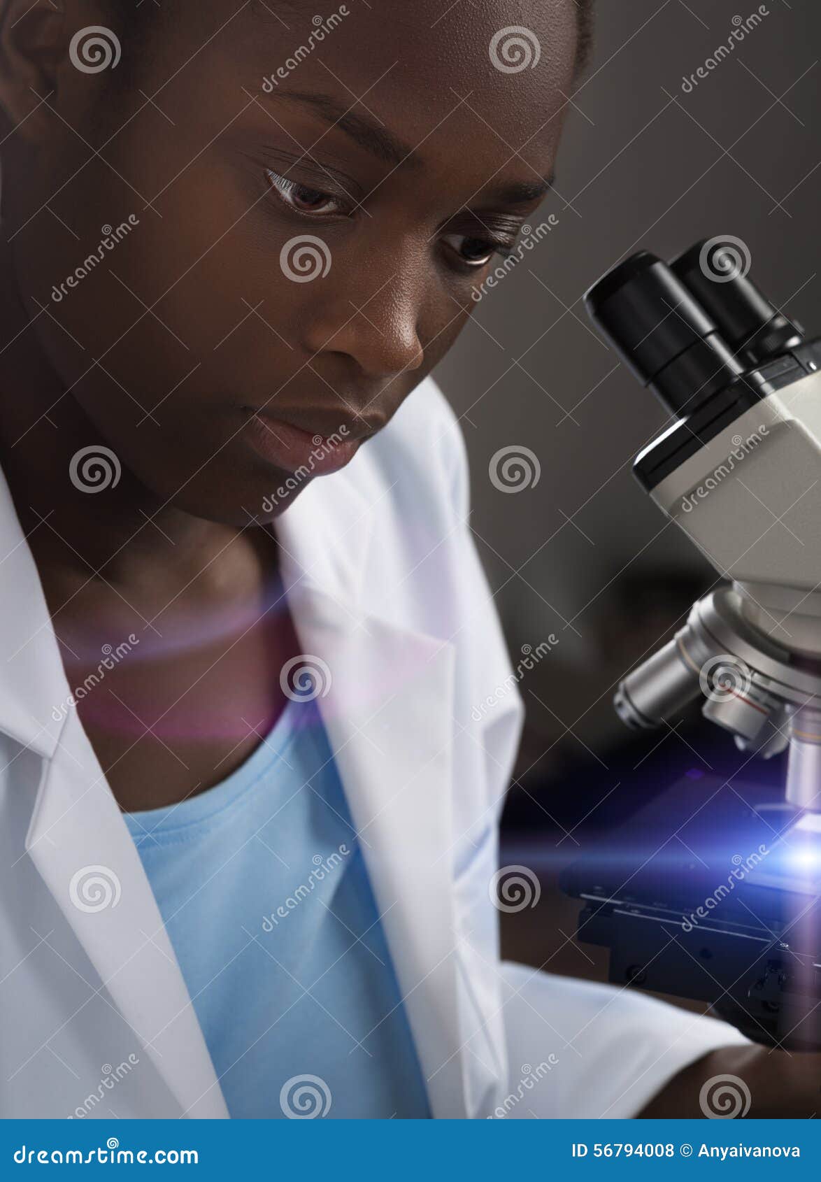 African-american Scientist or Medical Worker Works with Microsco Stock ...