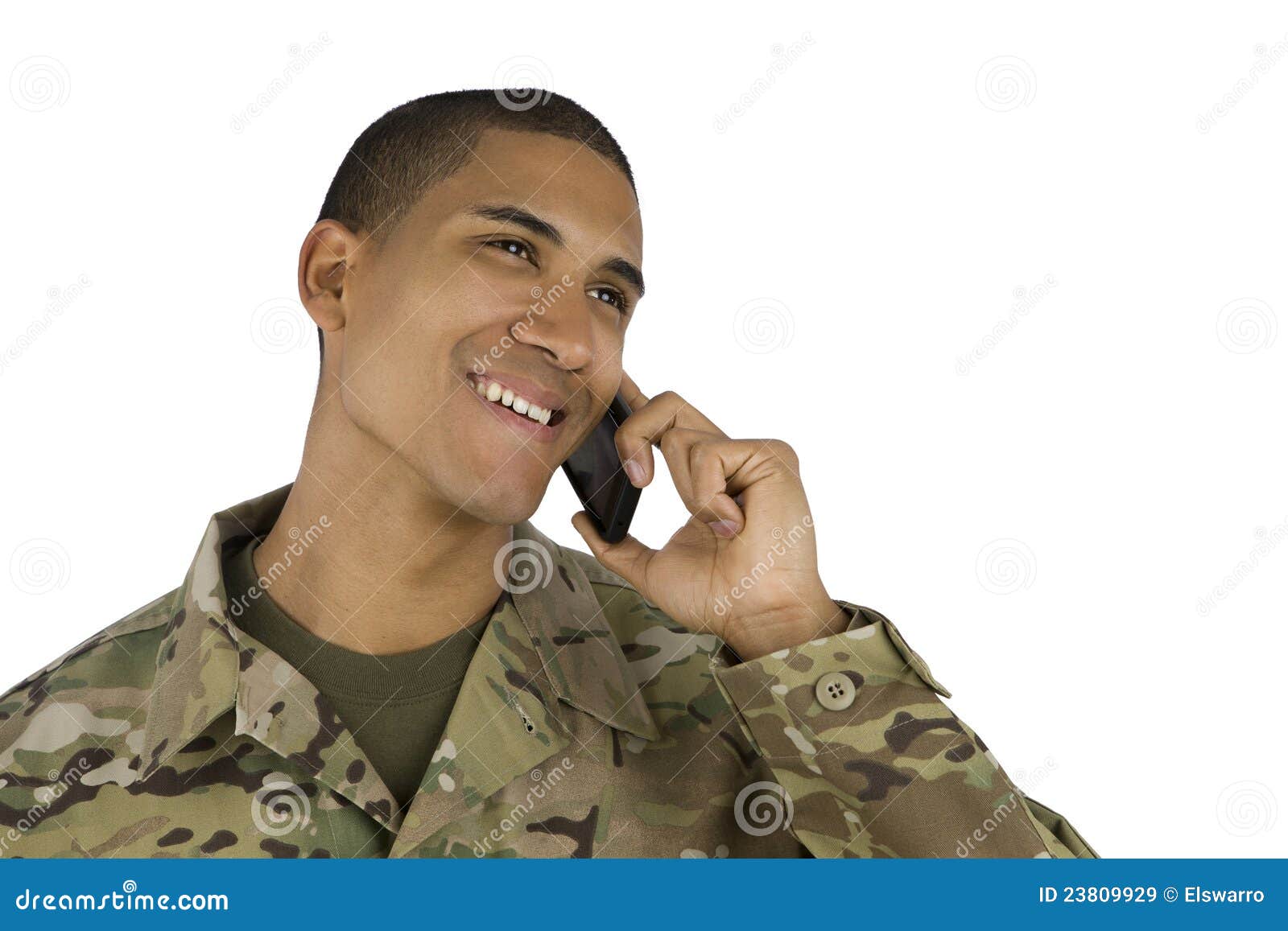 African American Soldier on the Phone Stock Image - Image of cheerful ...