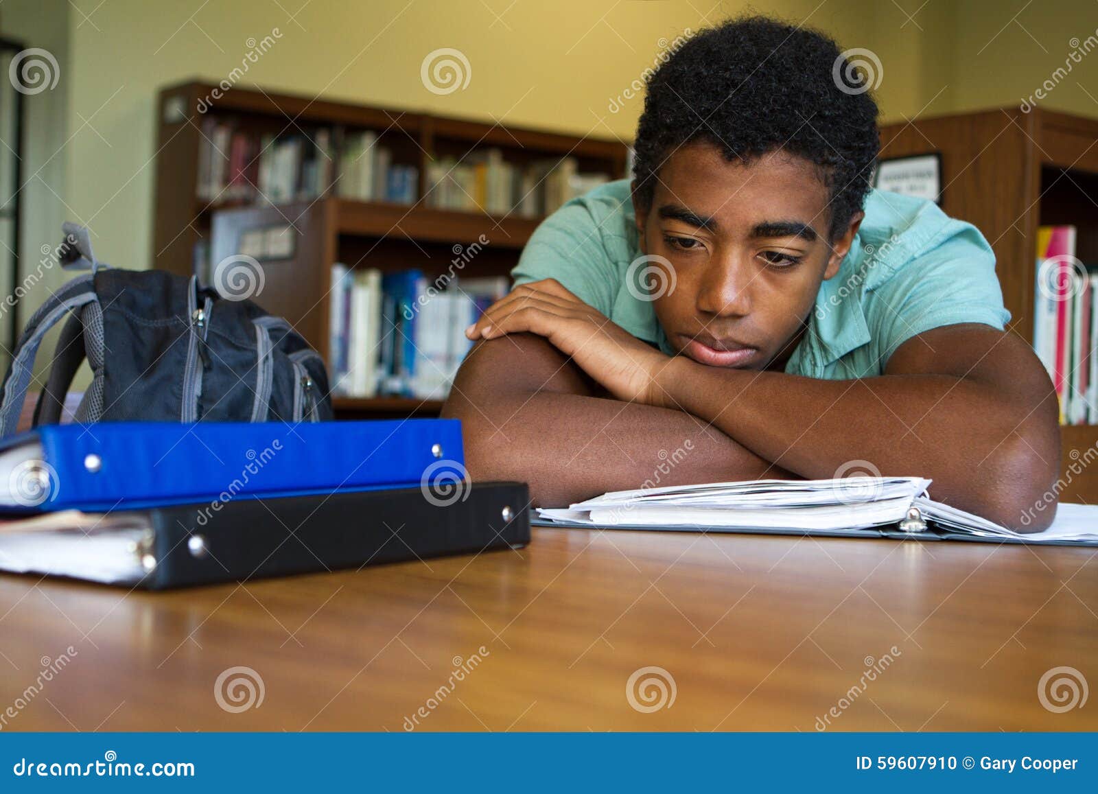 African American Student Having Problems with School Work. Stock Photo ...