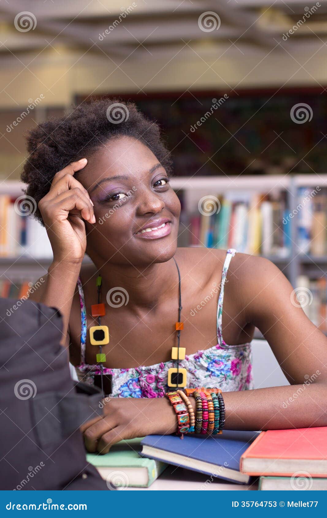 African American Student at the Library Studying Stock Image - Image of ...