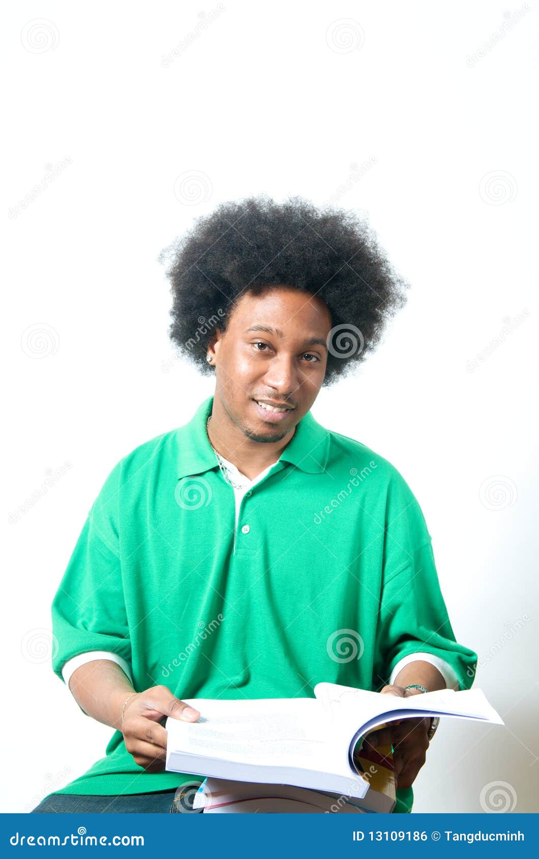 African American Studying with Textbook Stock Photo - Image of handsome ...