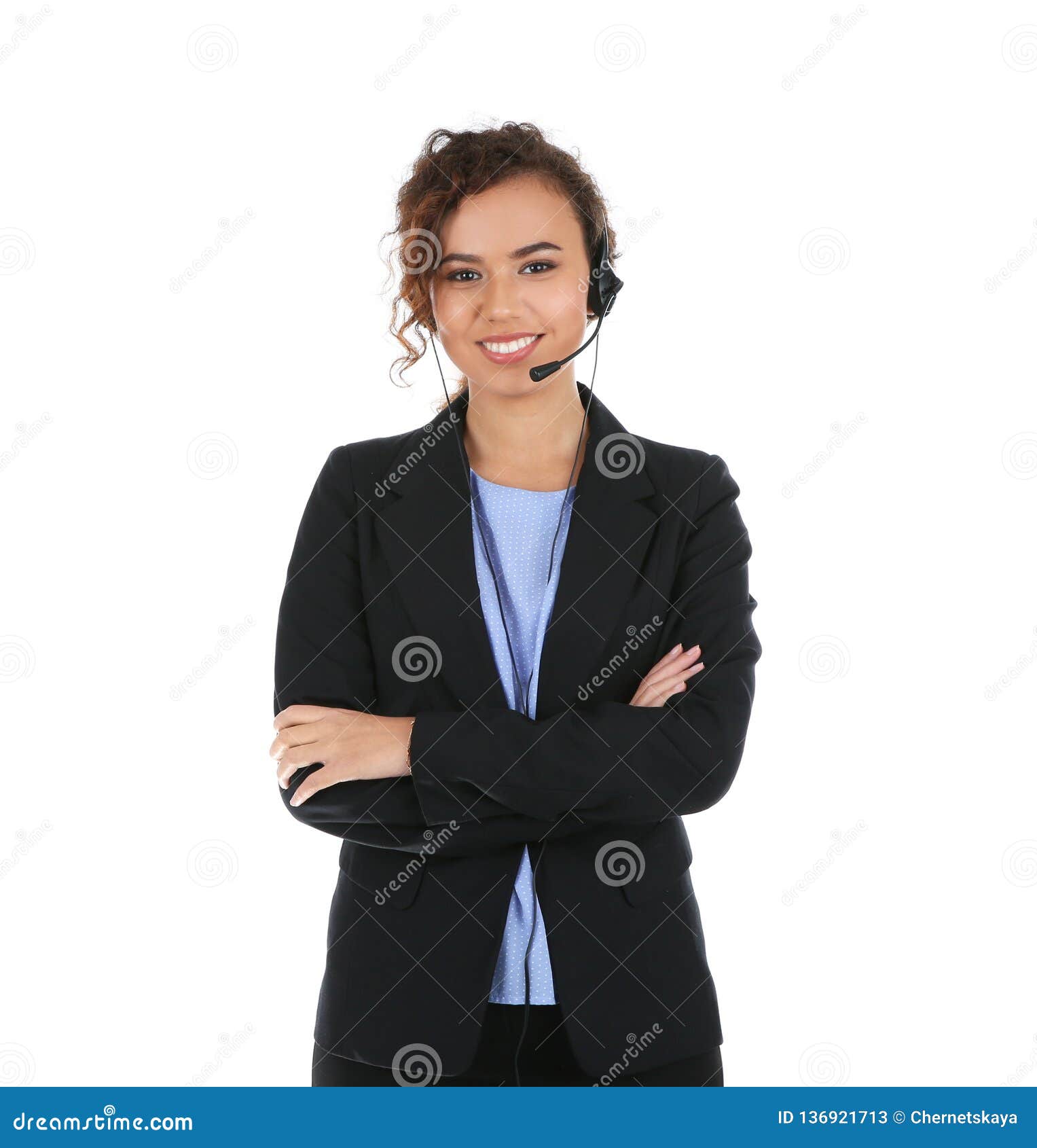 African-American Technical Support Operator with Headset Stock Image ...