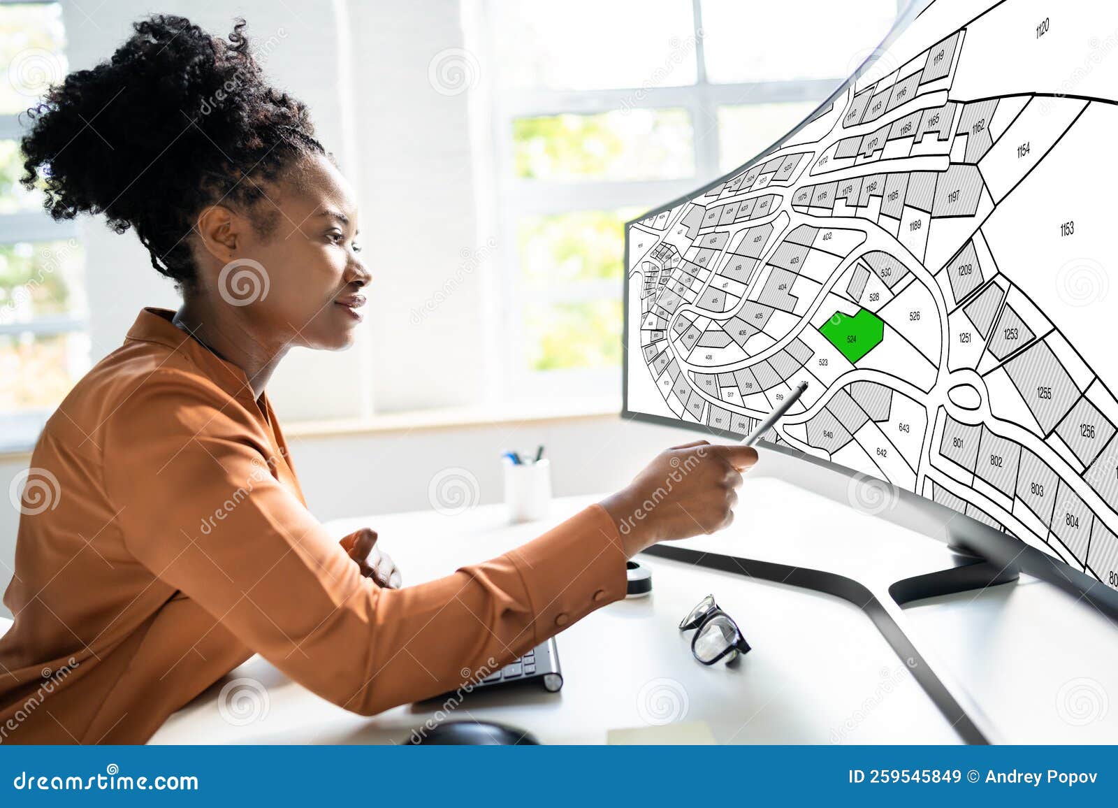 African American Using Cadastral Map Stock Image - Image of computer ...