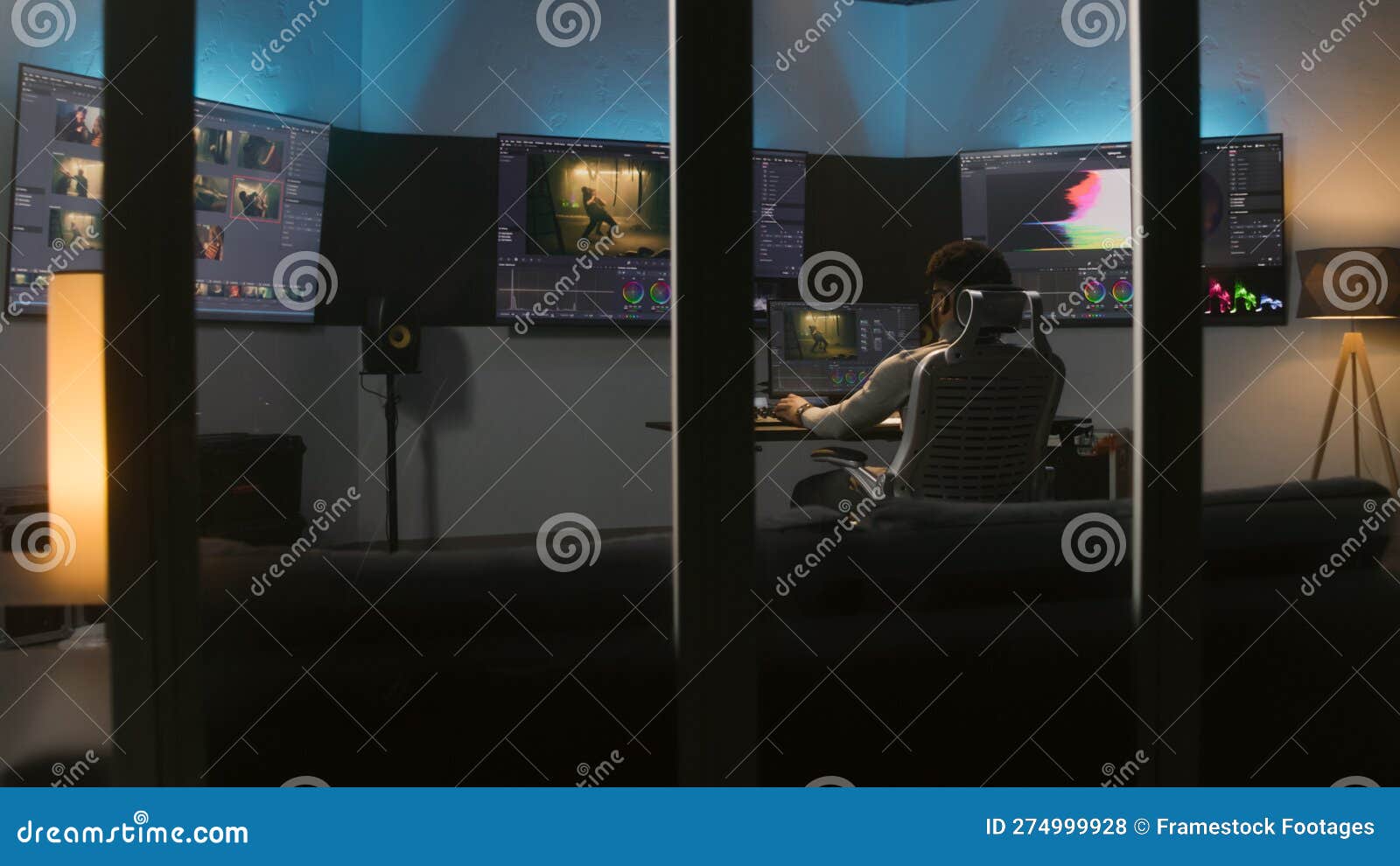 African American Video Editor Makes Color Grading Stock Photo - Image ...