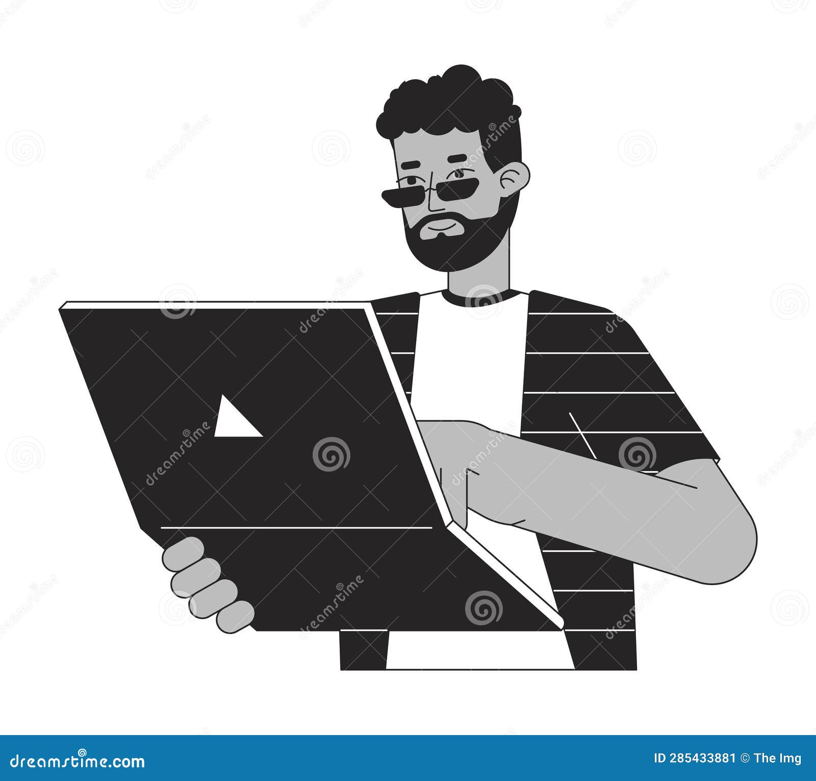 African American Web Developer Flat Line Black White Vector Character ... African American Web Developer Flat Line Black White Vector Character ...
