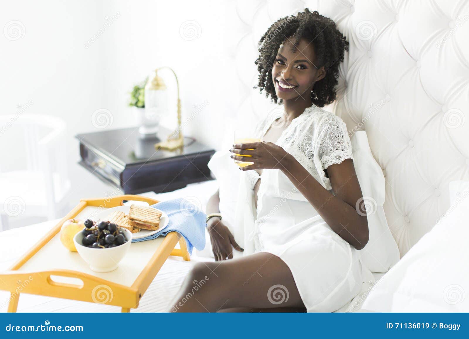 African American Woman on the Bed Stock Image - Image of woman, healthy ...