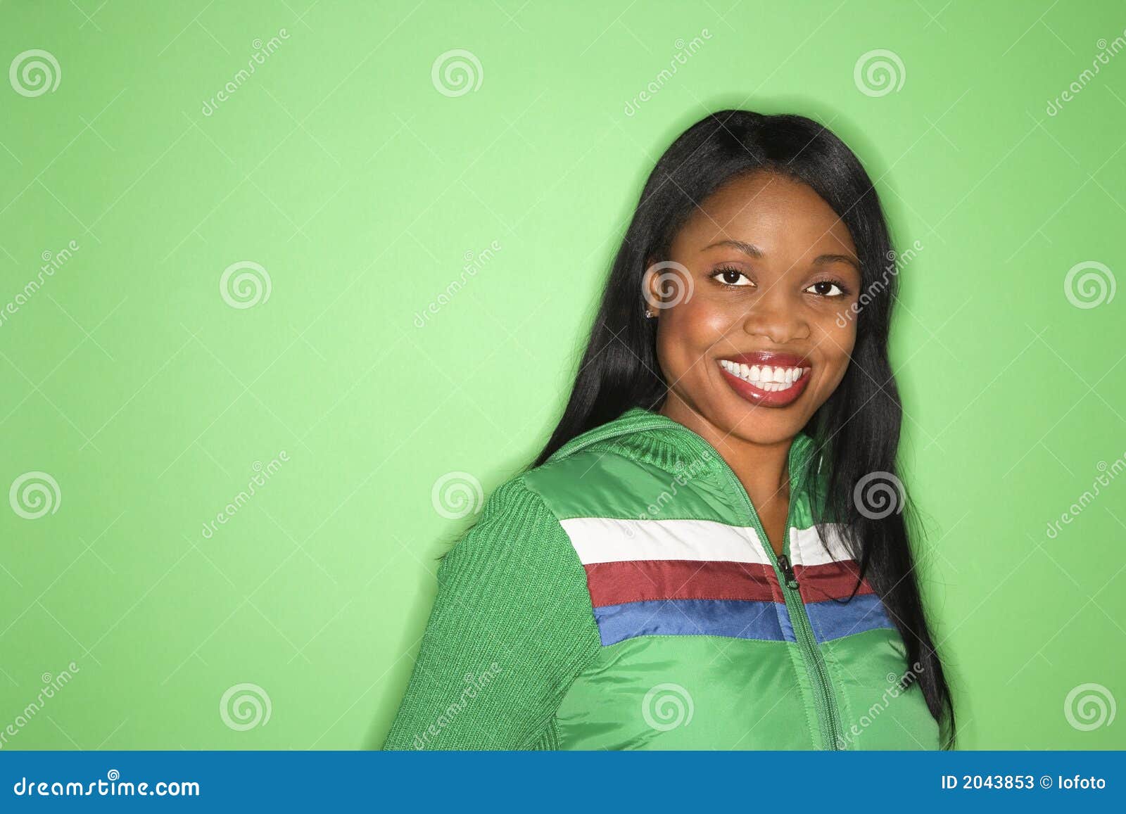 African American Woman In Green Coat Stock Image Image Of Posed