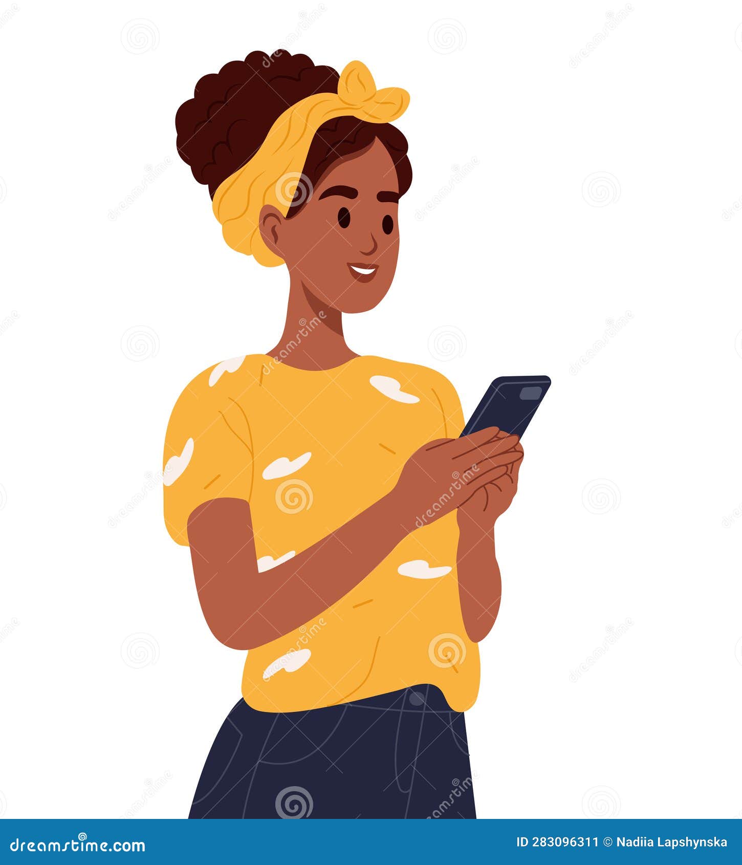 African American Woman Holding Mobile Phone Vector Illustration Stock