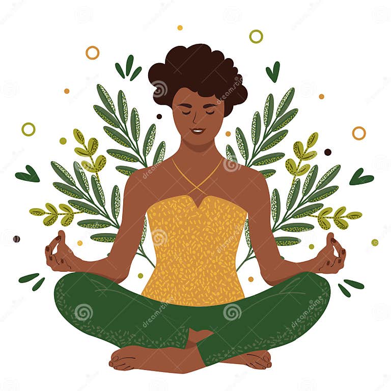 African American Woman Sitting In Lotus Position Stock Vector