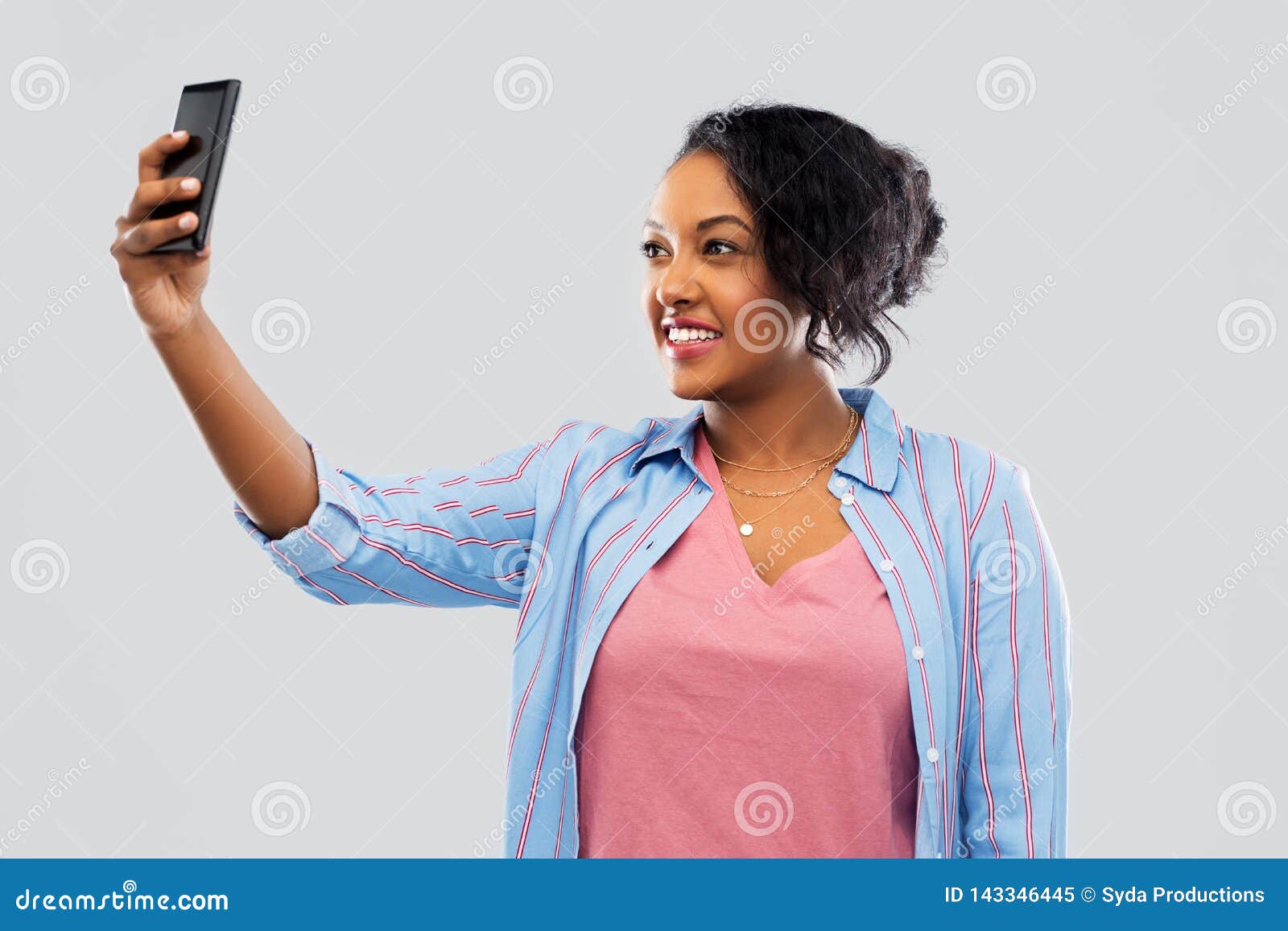 African American Woman Taking Selfie By Smartphone Stock Image Image