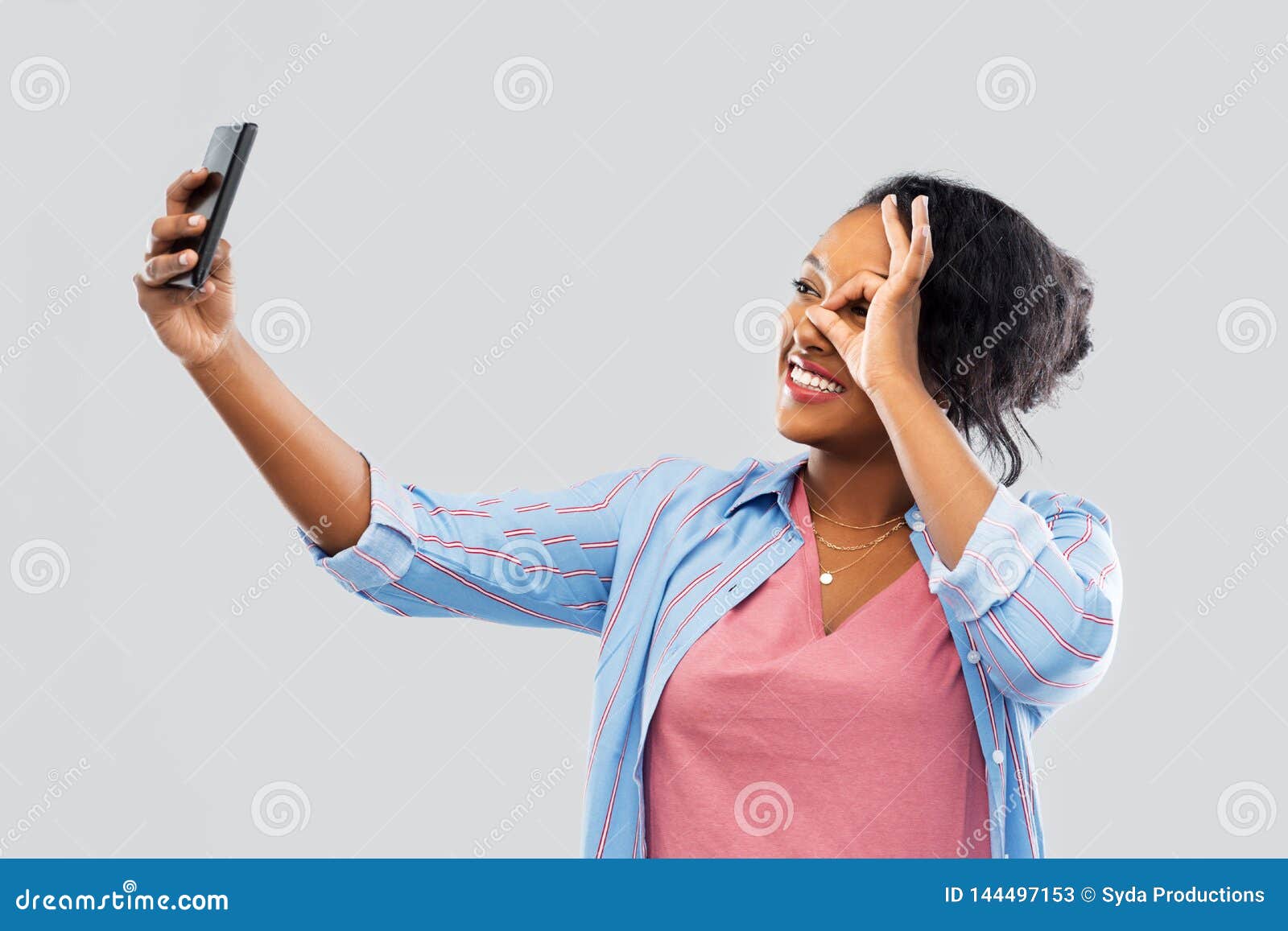 African American Woman Taking Selfie By Smartphone Stock Image Image