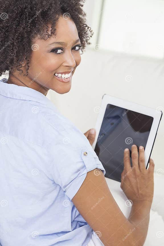 African American Woman Using Tablet Computer Stock Image - Image of ...