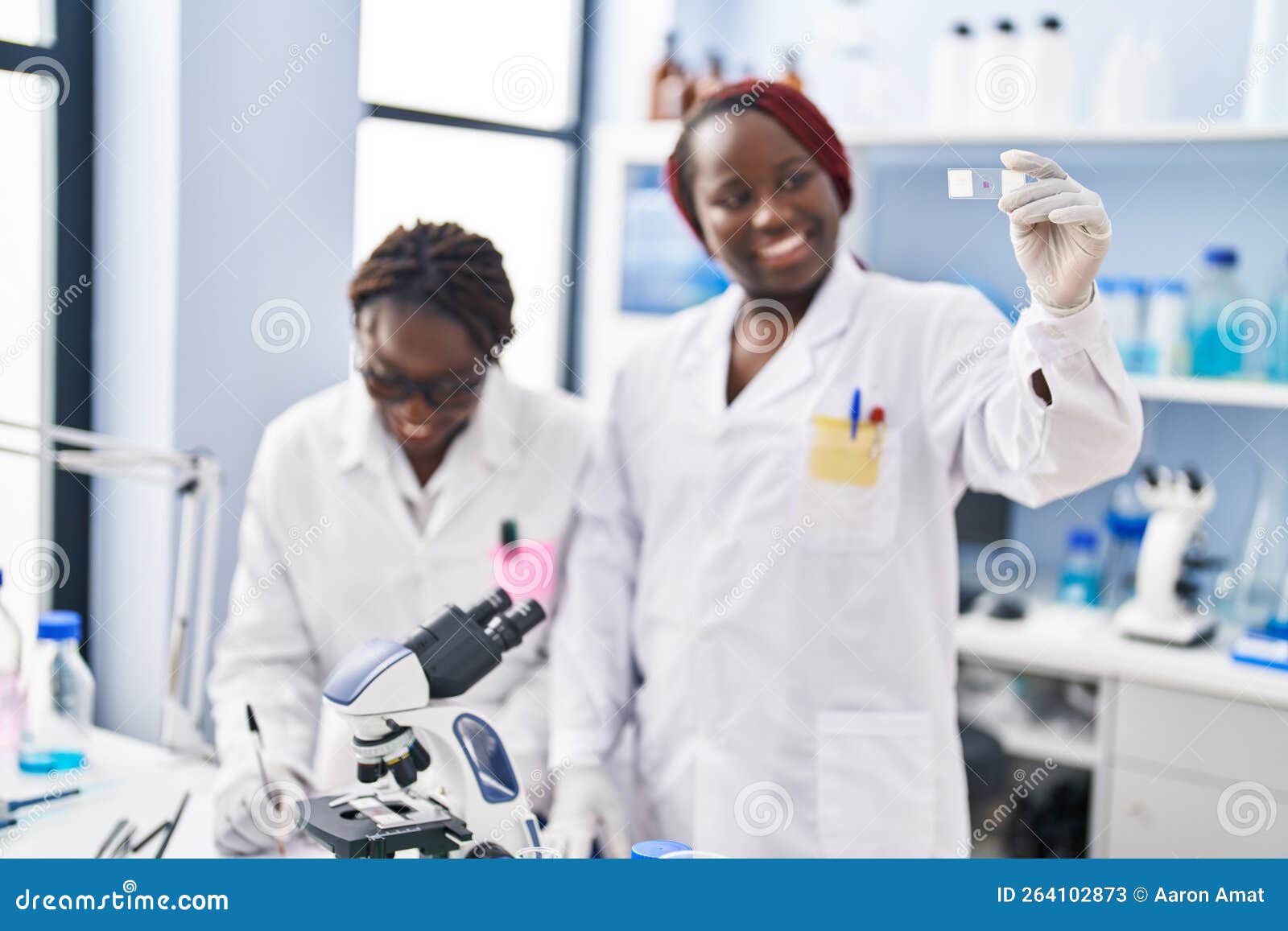 African American Women Scientists Looking Sample Writing on Document at ...